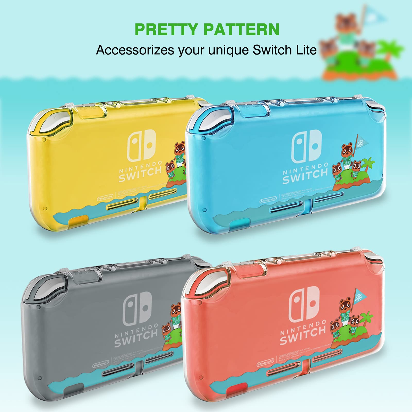 TIKOdirect Protective Crystal Case Compatible with Nintendo Switch Lite, Clear Split Hard Cover with Screen Protector in Anti-Scratch Design, Animal Crossing Pattern