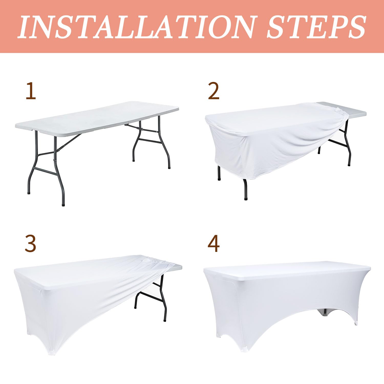 TANIASH Spandex Table Cover Fitted Spandex Tablecloths Stretch Table Cover Stretchy Table Cloth Washable Polyester Table Protector for Folding Rectangle Table, Wedding Party or Event (White, 6Pack)
