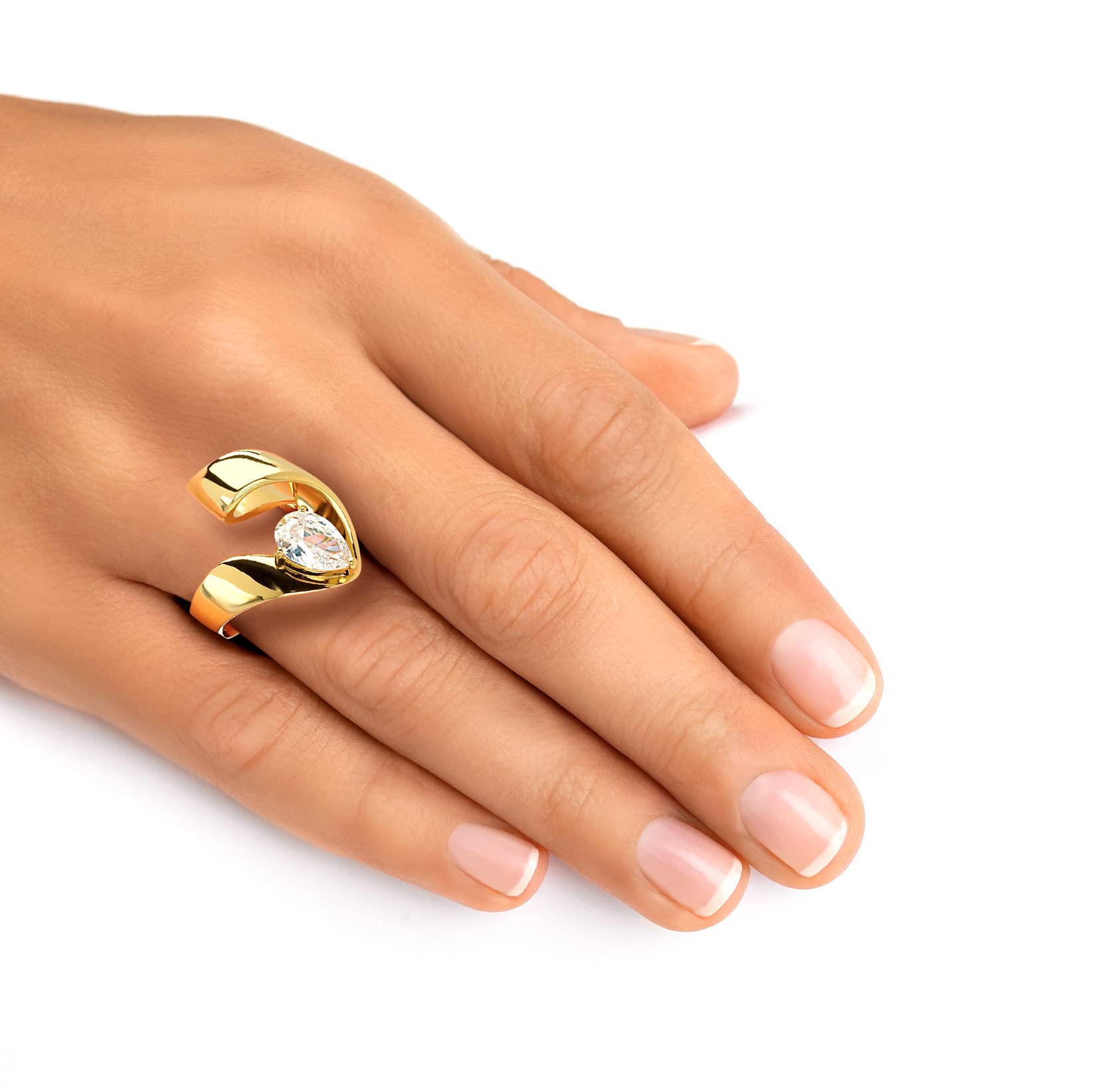 PalmBeach Yellow Gold Ion-Plated Pear Cut Cubic Zirconia Free Form Ring Sizes 6-10 Size 7