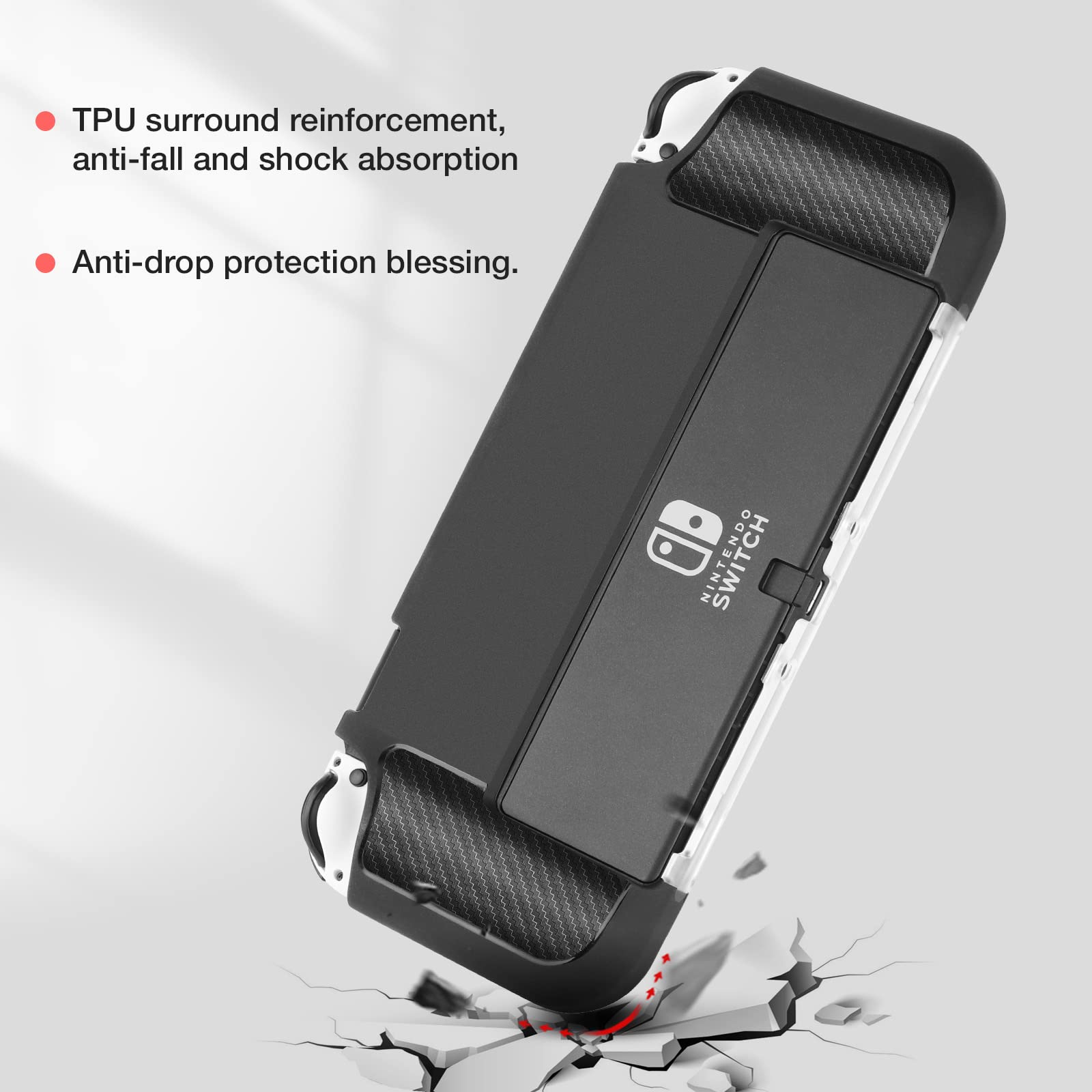 Trepcrow Protective Case Fit for Nintendo Switch OLED, TPU Grip and PC Protective Case Cover with Shock-Absorption Compatible with Nintendo Switch OLED Console,Black