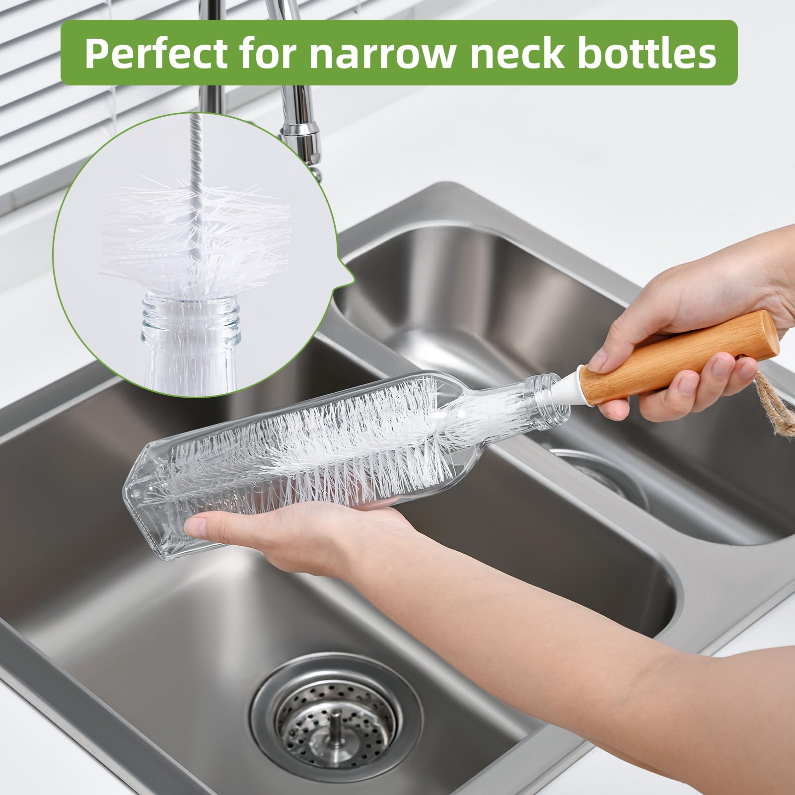 SUBEKYU 5 Pack Bottle Brush Set, Long Handle Bottle Brush Cleaner, Water Bottle Brush for Washing Baby Bottles, Narrow Neck Beer Bottles, Straws, Kettles, Bottle Cap Slits, Gray+White