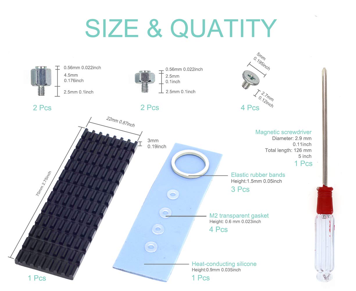 QTEATAK PCIe NVMe M.2 2280 SSD Heatsinks Cooler & Mounting Screws Screwdriver Kit