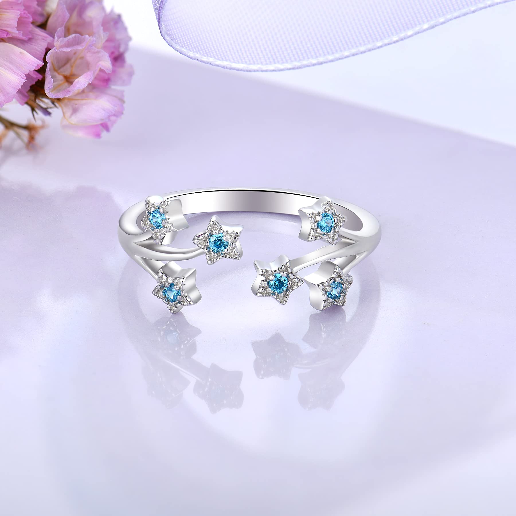 STARCHENIE Star Ring for Women 925 Sterling Silver Adjustable Open Ring Anniversary Jewelry Size10