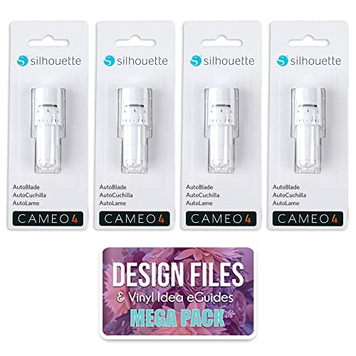 Silhouette Cameo 4, PRO, Plus, & Portrait 2 AutoBlade Replacement 4 Pack Bundle with 200+ Designs