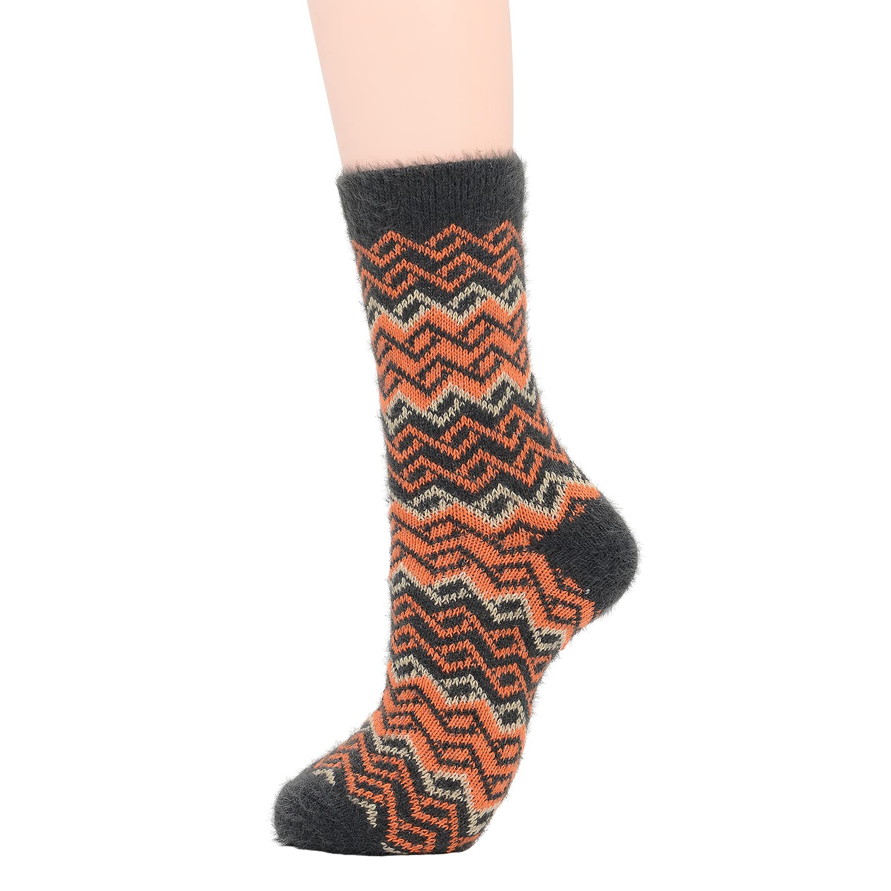 Zando Men's Wool Socks for Men Winter Cozy Warm Thick Socks Knit Pattern Dress Socks for Men Merino Crew Socks for Men Athletic Long Hiking Sock for Men Bright Pattern