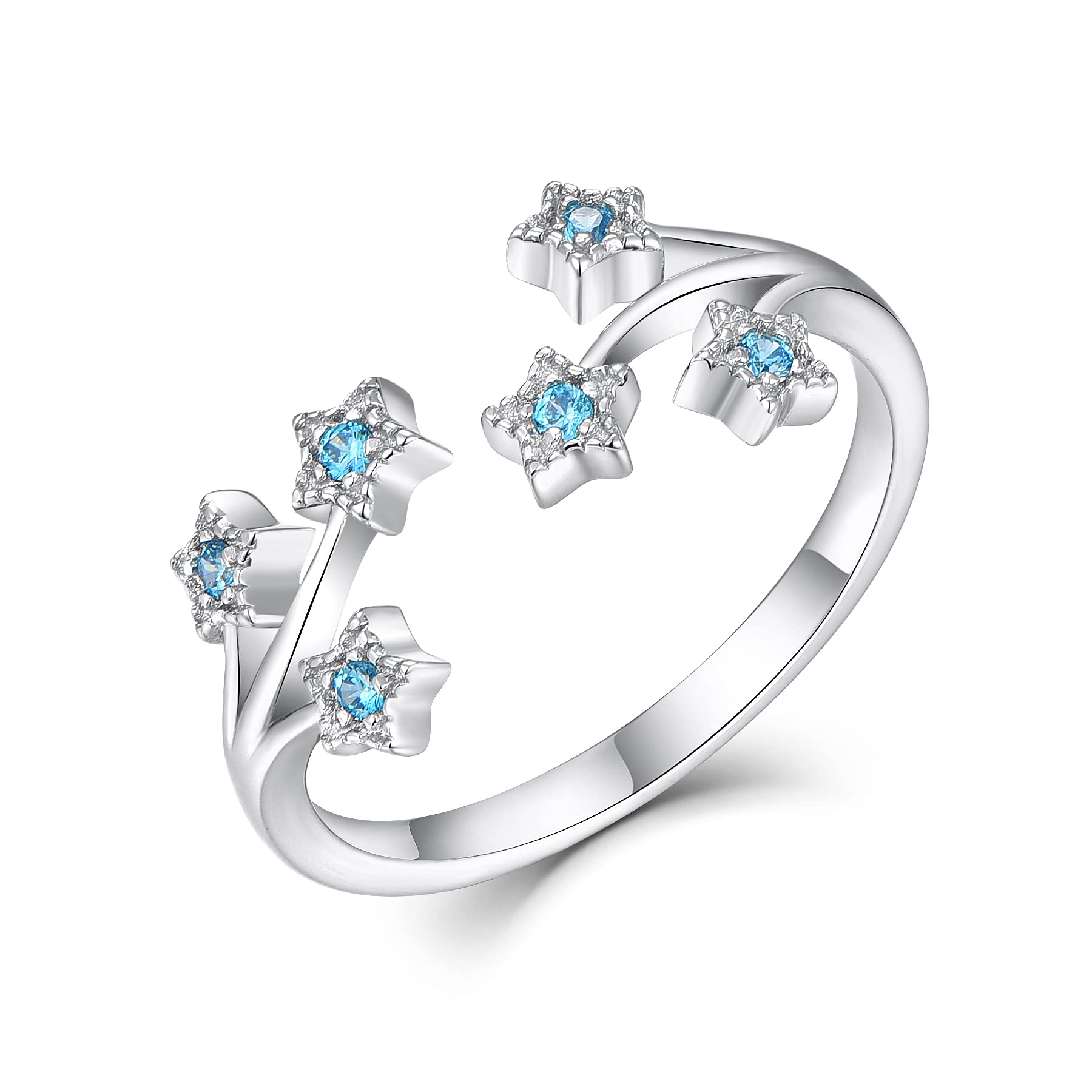 STARCHENIE Star Ring for Women 925 Sterling Silver Adjustable Open Ring Anniversary Jewelry Size10