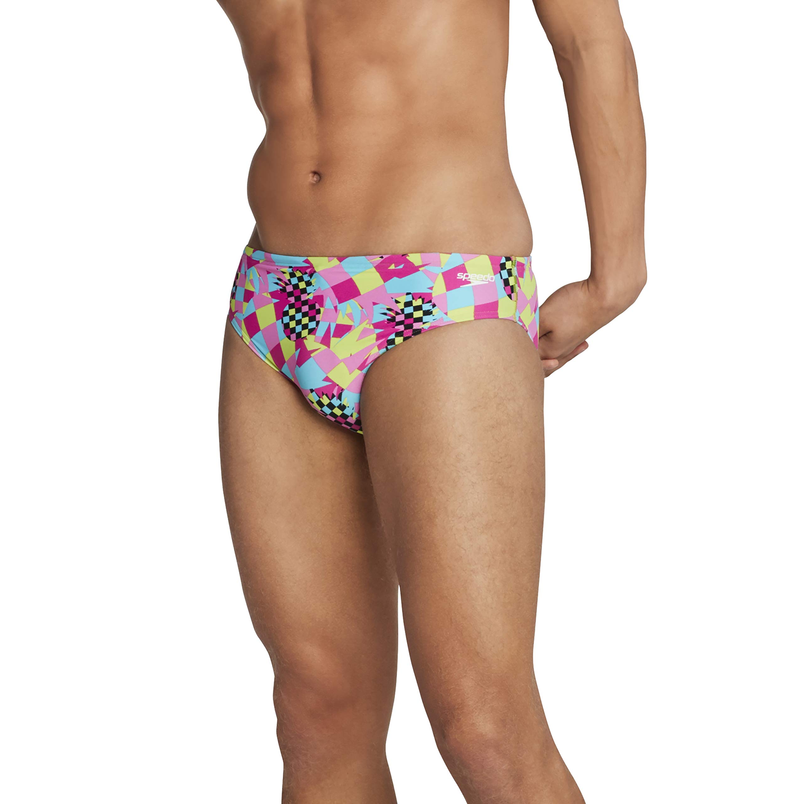 Speedo Men's Swimsuit Brief Endurance Lite Turnz Printed Pink/Turquoise, 28