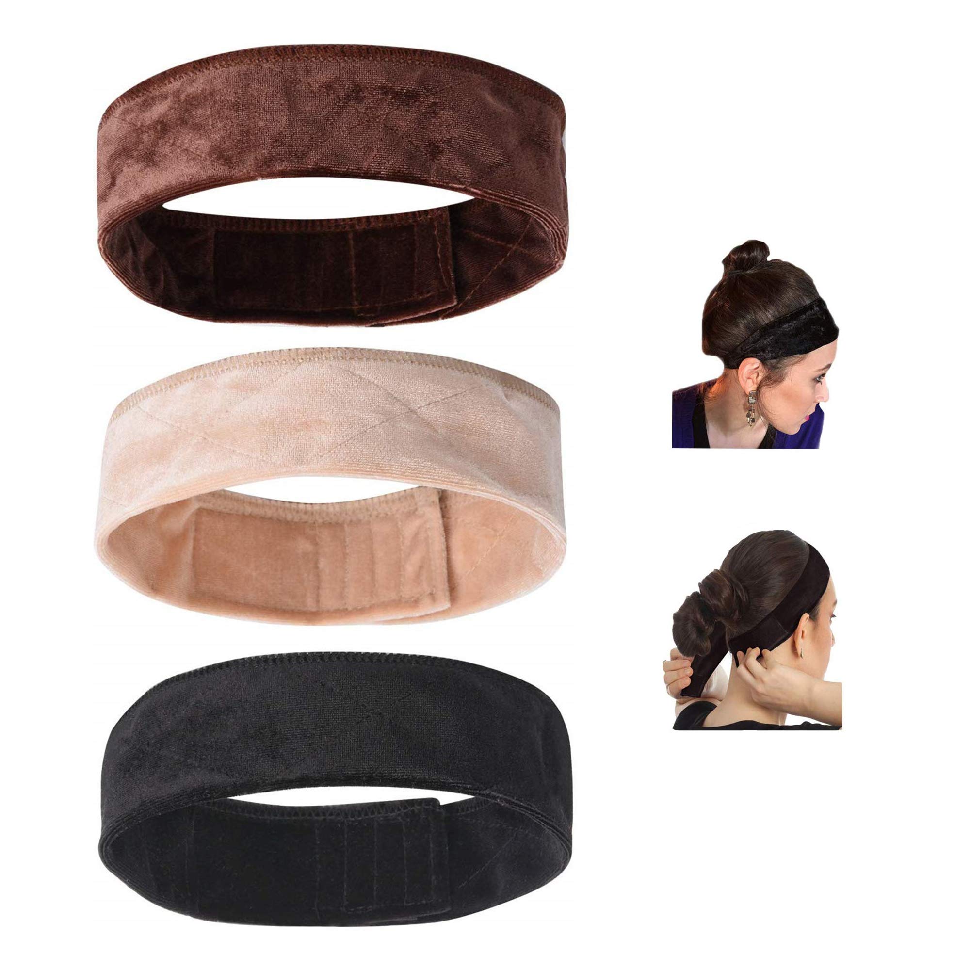 sansheng 3 Pack Wig Grip Band,Velvet Headband Scarf Head Hair Band Extra Hold Wig Adjustable Fastern,Stretch Cotton headband(3 colors)