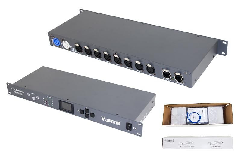 V-Show Artnet RDM DMX sACN Controller - 3 PIN DMX Splitter XLR Input and output, 4096 DMX Channel 8 Port Signal Amplifier for Stage Lighting Shows (42-FZQO-78RJ)