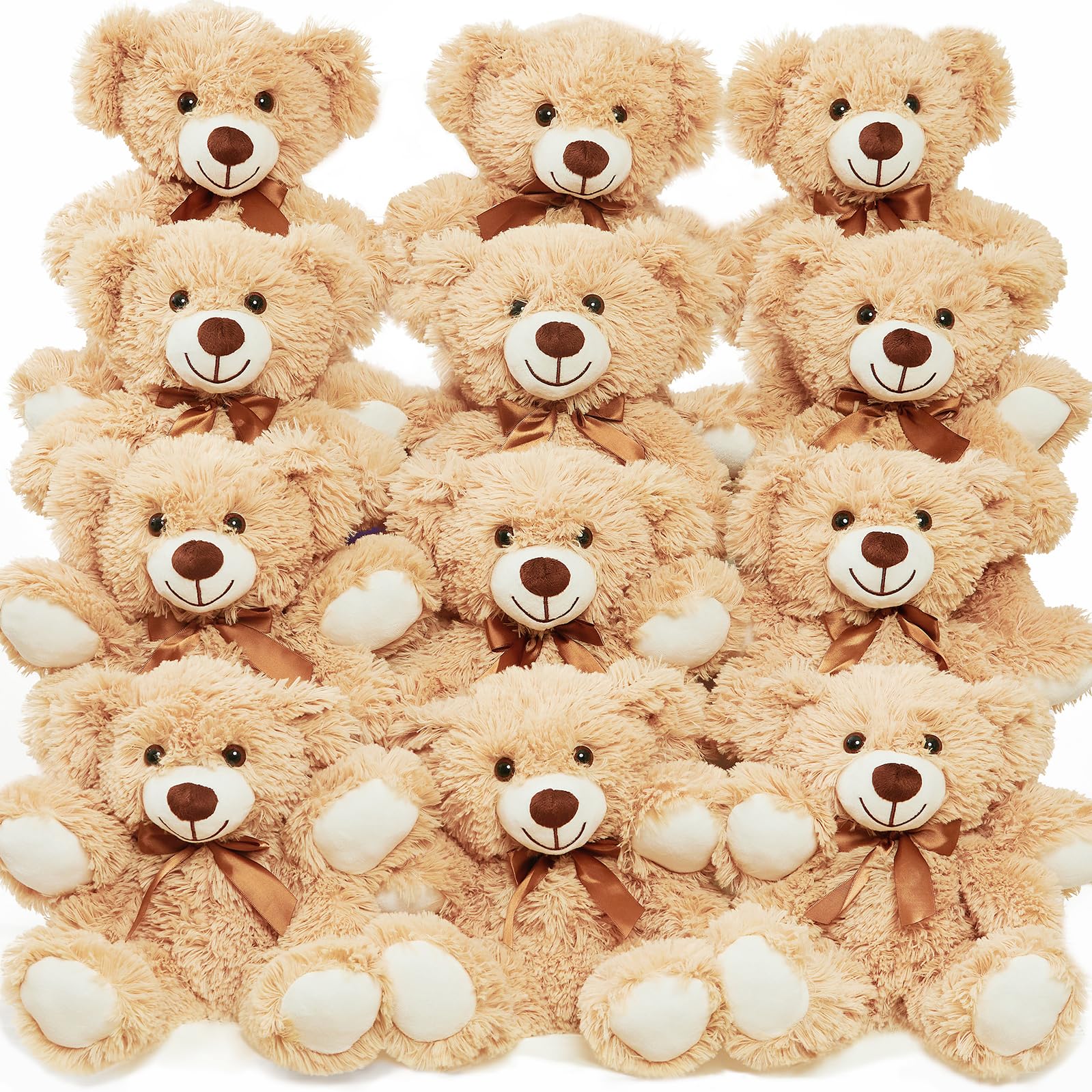 Quaakssi Teddy Bears Bulk 12 Packs Teddy Bear Stuffed Animal Plush Toys Gift for Kid Girlfriend,13.5 Inches Dark Brown Stuffed Bears for Christmas Valentine's Day Birthday Wedding Party