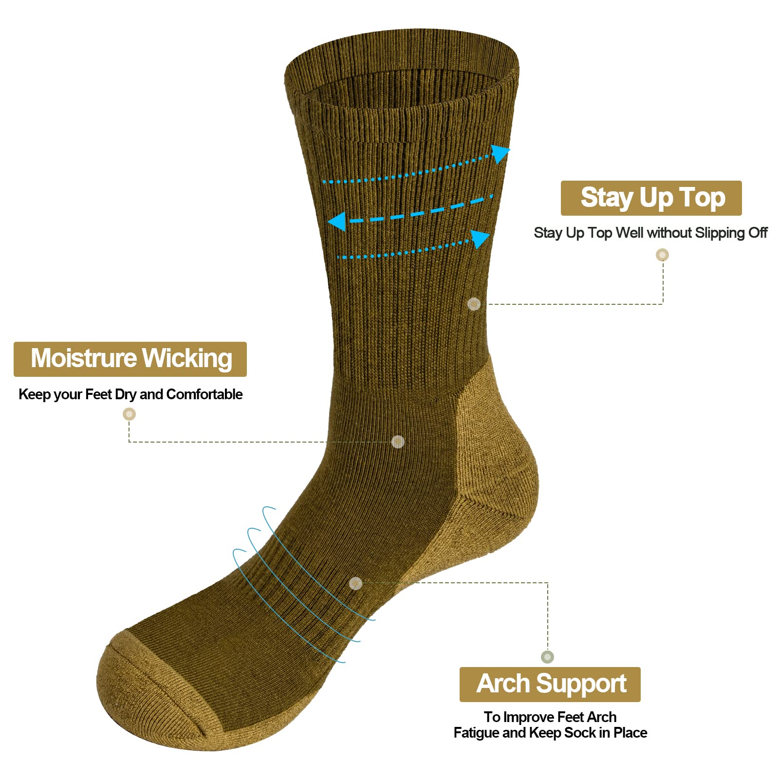 YUEDGE Mens Training Athletic Socks Moisture Wicking Comfort Padded Work Socks Cushioned Crew Socks for Men Size 6-9, 5 Pairs