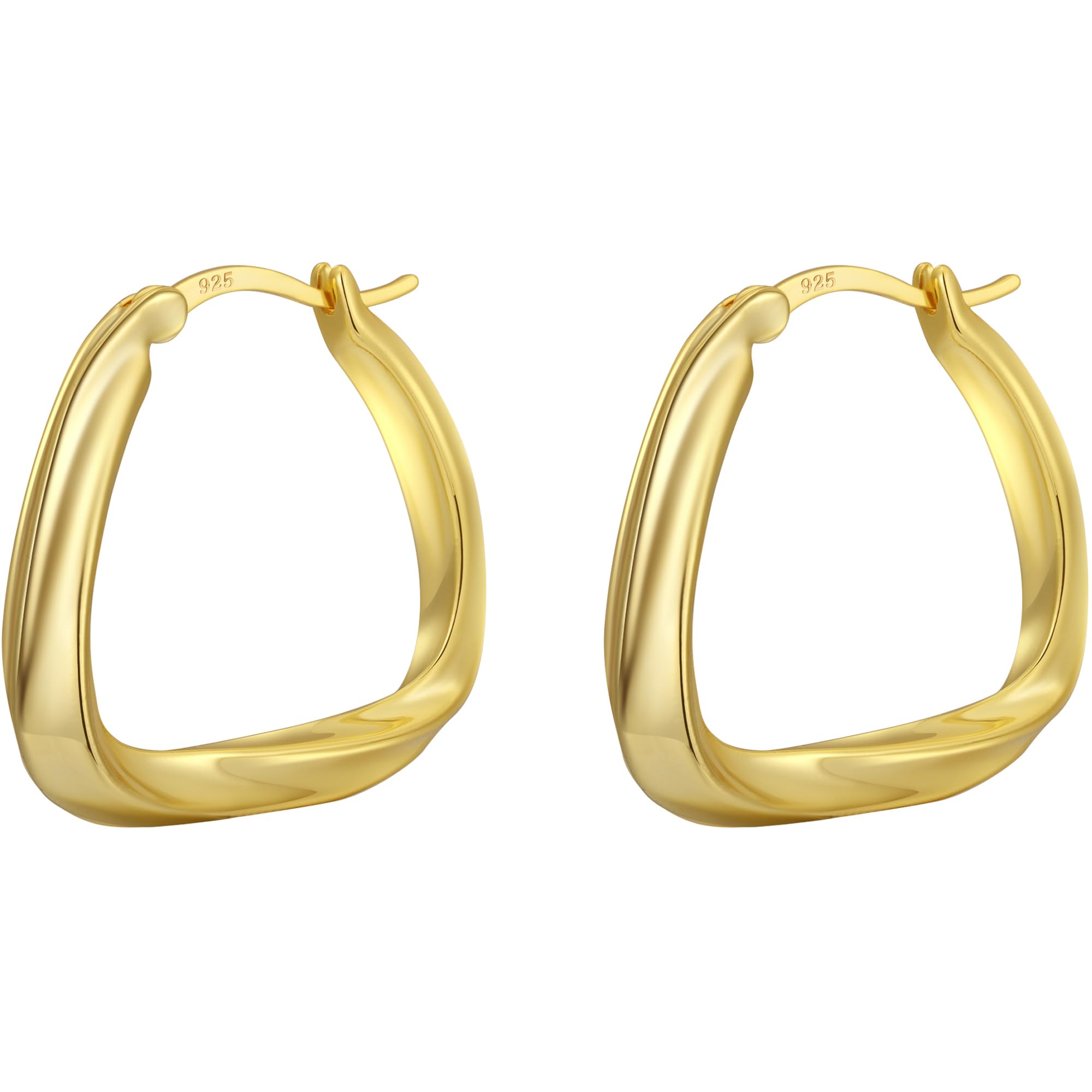Thick Gold Hoop Earrings for Women,18K Gold Plated Sterling Silver Chunky Hoop Earrings Fashion Geometry Square Earrings Gold Jewelry for Gifts (1-Gold)