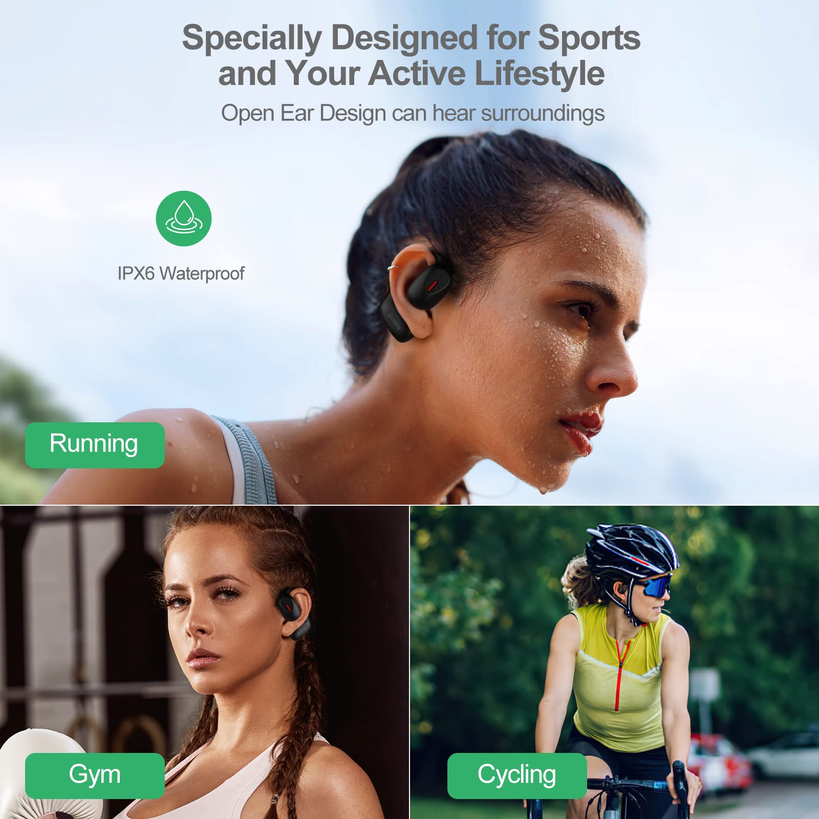 Qaekie Bluetooth 5.3 Wireless Headphones - HD Mic, Open Ear Ture Earbuds, Immersive Sound, 40hrs Playtime, Sweatproof Sport Earbuds for Running