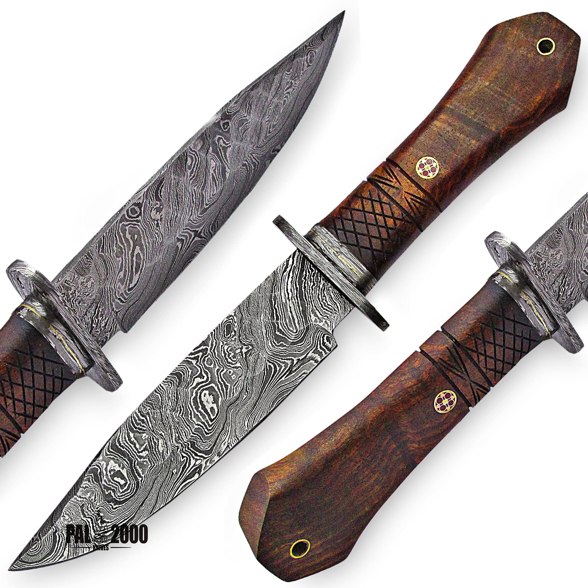 PAL 2000 HUNTING KNIVES Ssrg 9913 Handmade Damascus Steel Custom Knife Solid Rose Wood Handle
