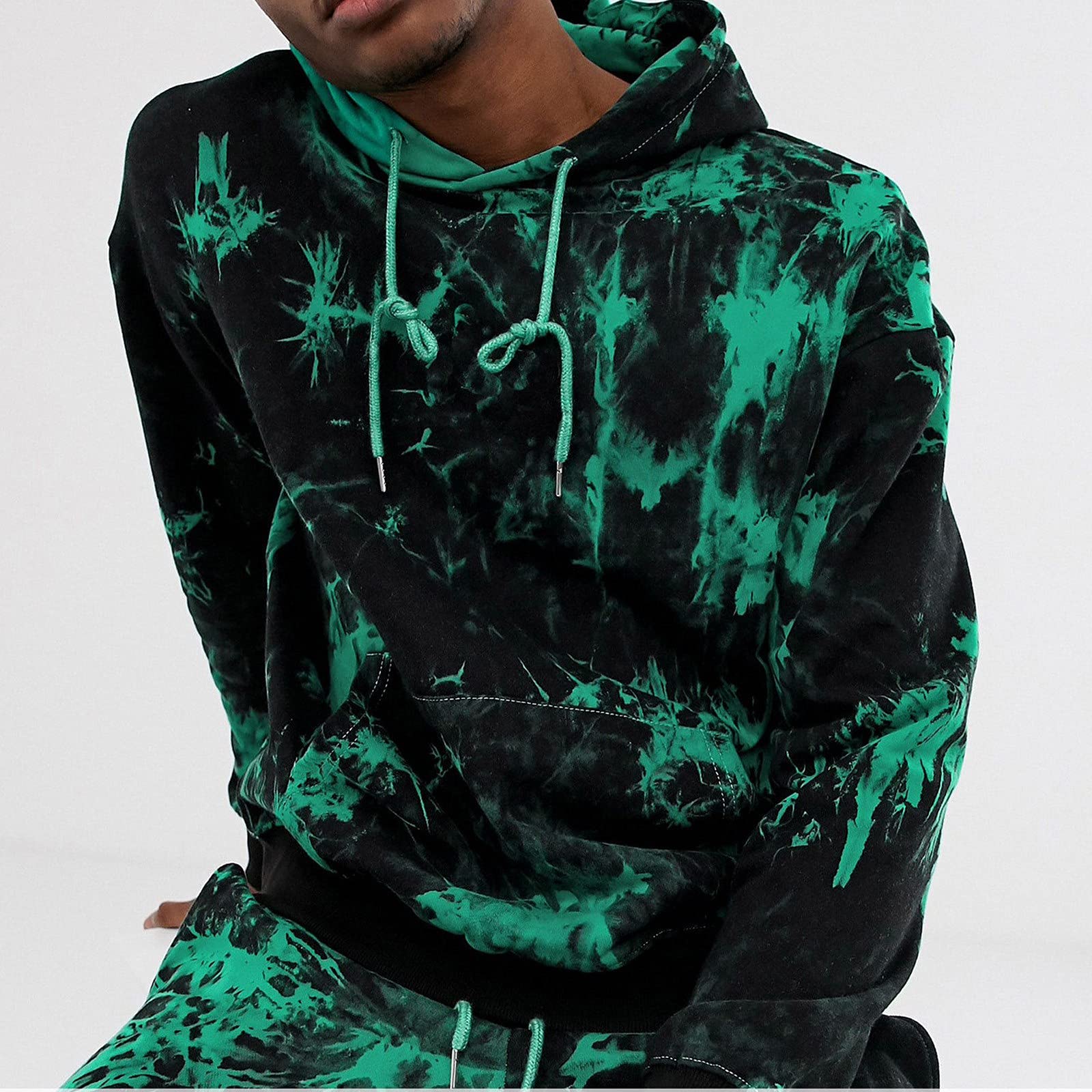 XXBR Tie Dye Hoodies for Mens, 3D Novelty Cool Printed Hooded Pullover Drawstring Casual Sweatshirts with Pockets Fall Late Summer Holiday Vacation Back to School University College Labor Day