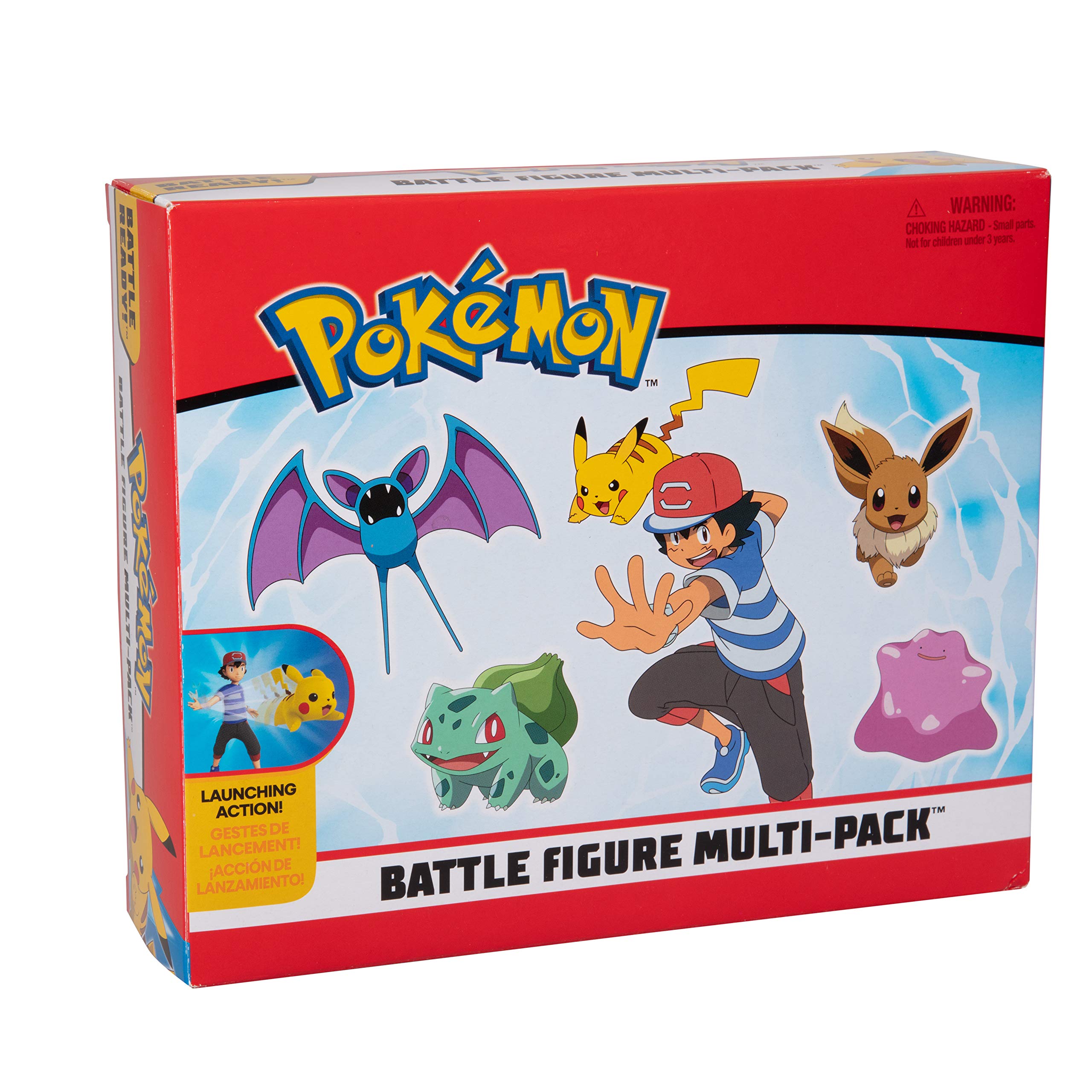 Pokémon Battle Figure Multi Pack Toy Set with Launching Action - Generation 1 - includes Ash, Pikachu, Eevee, Bulbasaur, Ditto & Zubat - 6 Pieces - Ages 4+