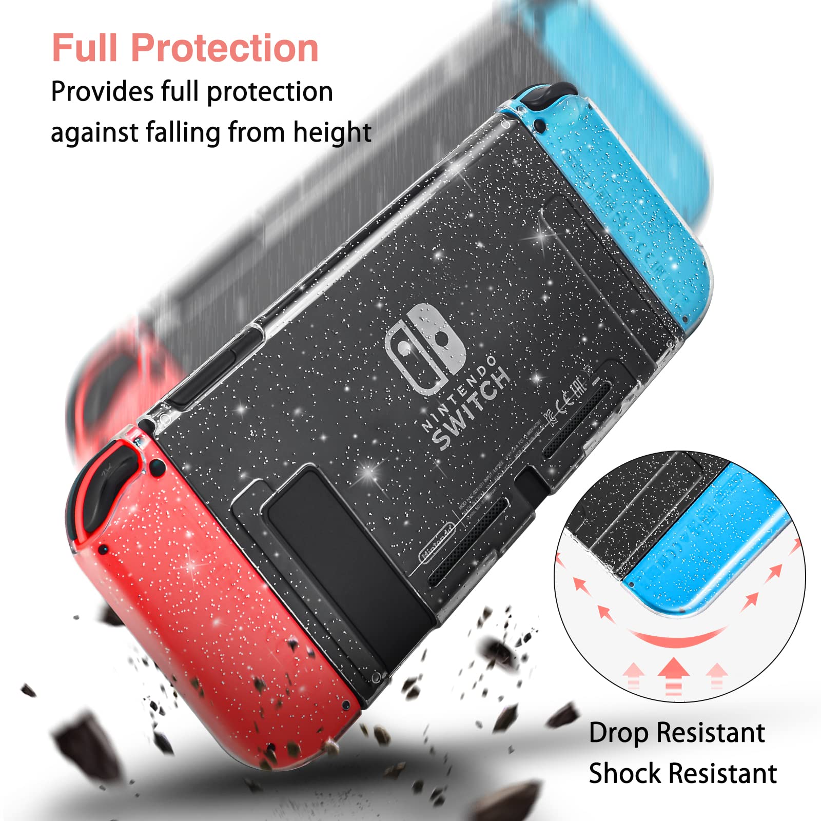 TIKOdirect Carrying Case for Nintendo Switch, Portable Travel Bag with Dockable Glitter Switch case, Screen Protectors, Thumb Grips Caps, Pink