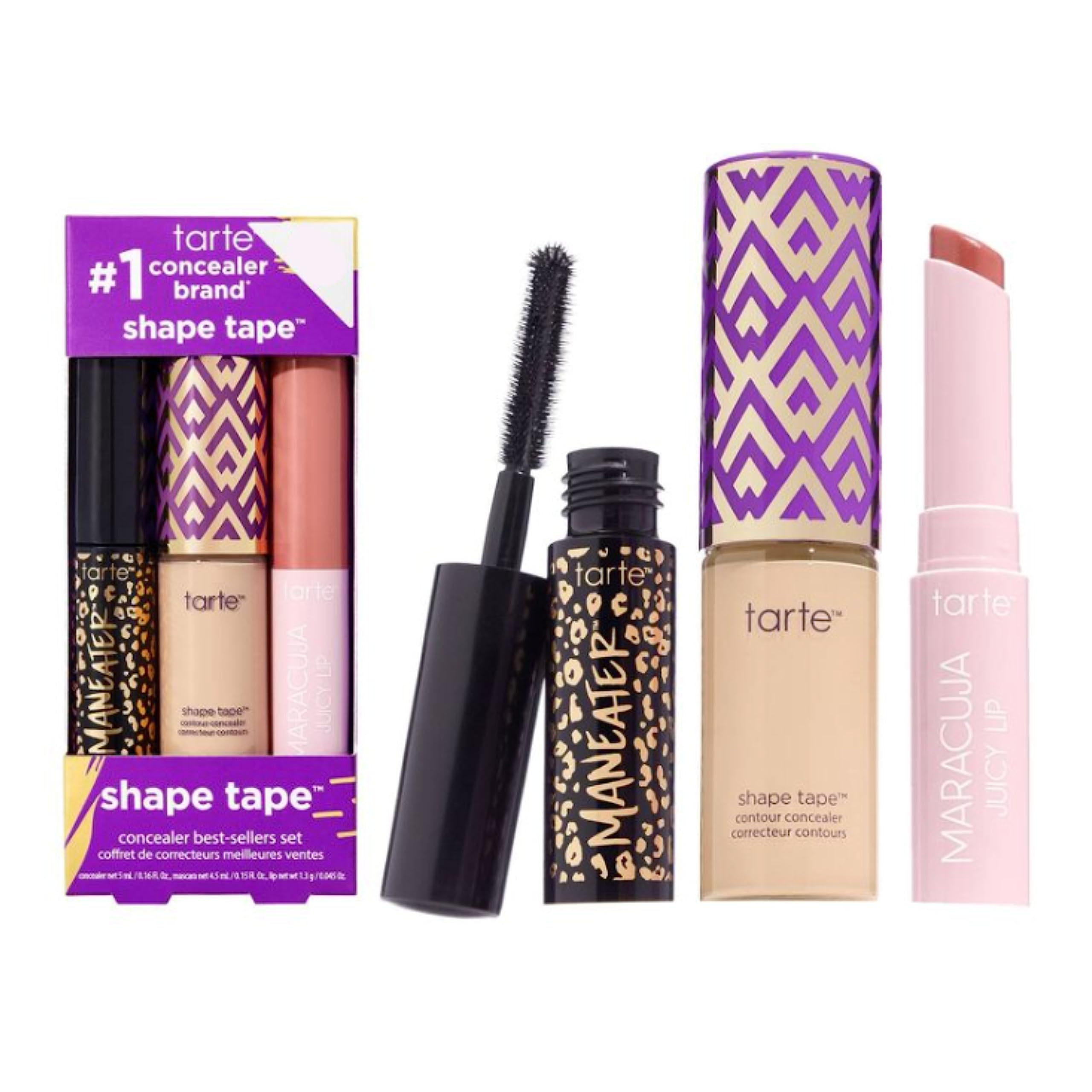 Tarte Shape Tape Concealer Beauty Gift Sets – 3 pc Travel Size - 22N Light Neutral Concealer, Mascara, Lip Balm (Rose)