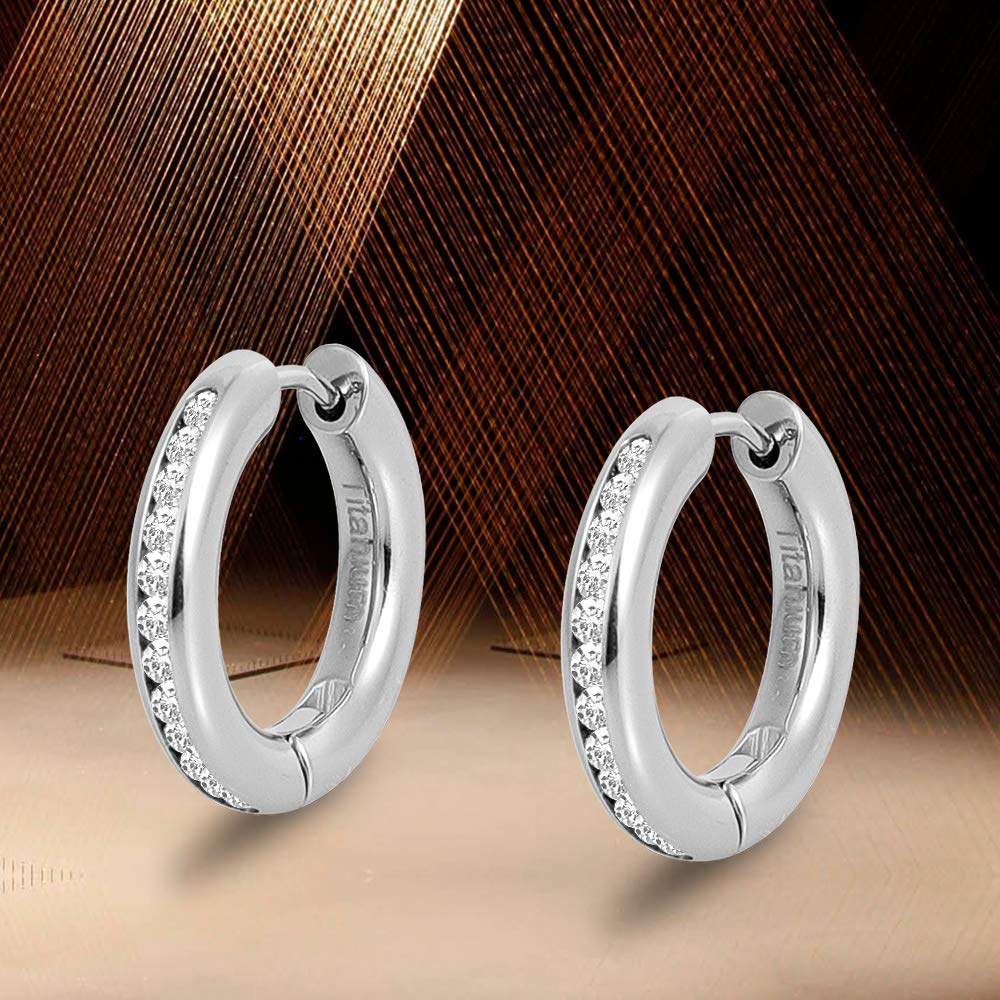 Titanium Earrings for Sensitive Ears, Titanium Hoop Earrings for Men Women, Hypoallergenic Titanium Huggie Earrings (Silver 12mm)