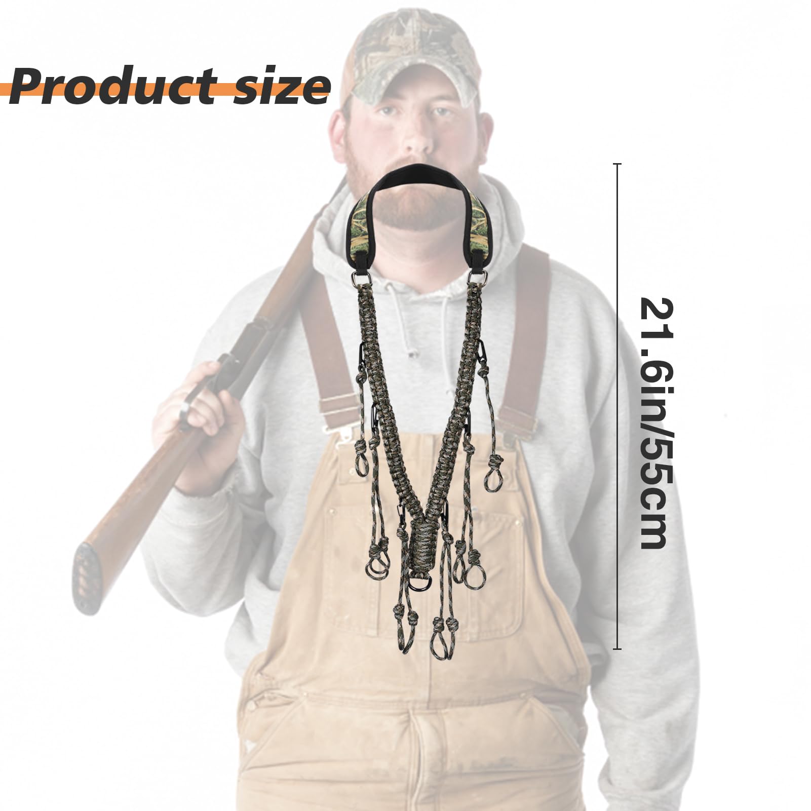 PAMASE Duck Call Lanyard - Duck Whistle Hunting Accessories with 10 Removable Loops, Camo Woven Goose Call Carry, Outdoor Predator Gear Gift for Hunter - without Duck Call