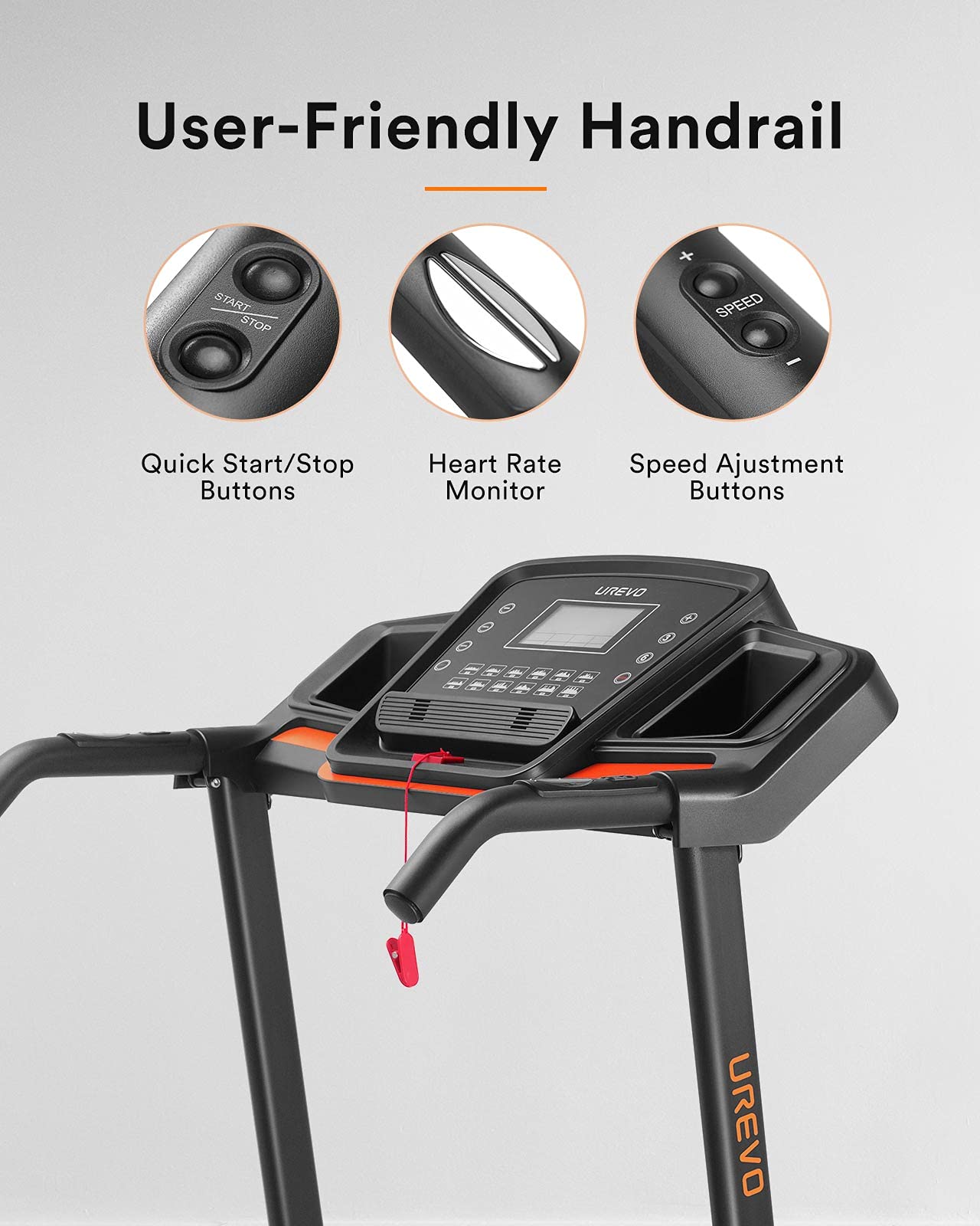 UREVO Foldable Treadmill with Incline, Folding Treadmill for Home Electric Treadmill Workout Running Machine, Handrail Controls Speed, Pulse Monitor