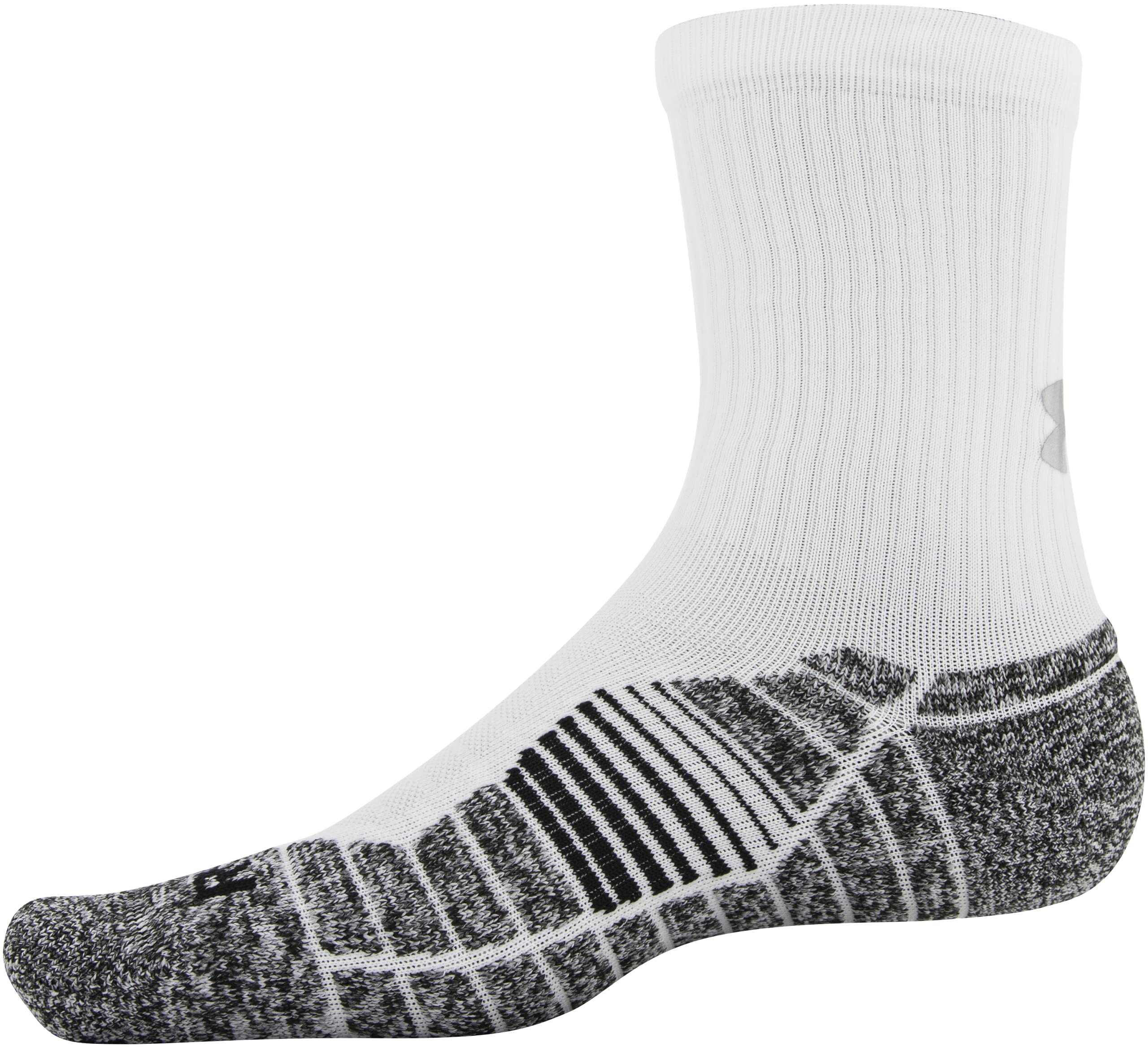 Under Armour Adult Elevated+ Performance Crew Socks, 3-Pairs, White/Halo Gray Assorted, Large