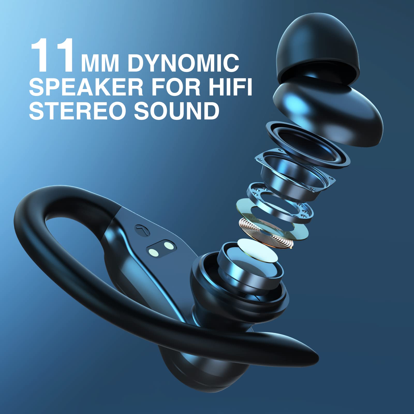 Wireless Earbuds, IPX7 Waterproof Bluetooth 5.1 Earbuds 48Hrs Working Time,QTREE 10Hrs Single Playtime Running Headphones with Earhooks,Over-Ear HiFi Stereo for Workout/Gym/Outdoor(Black)