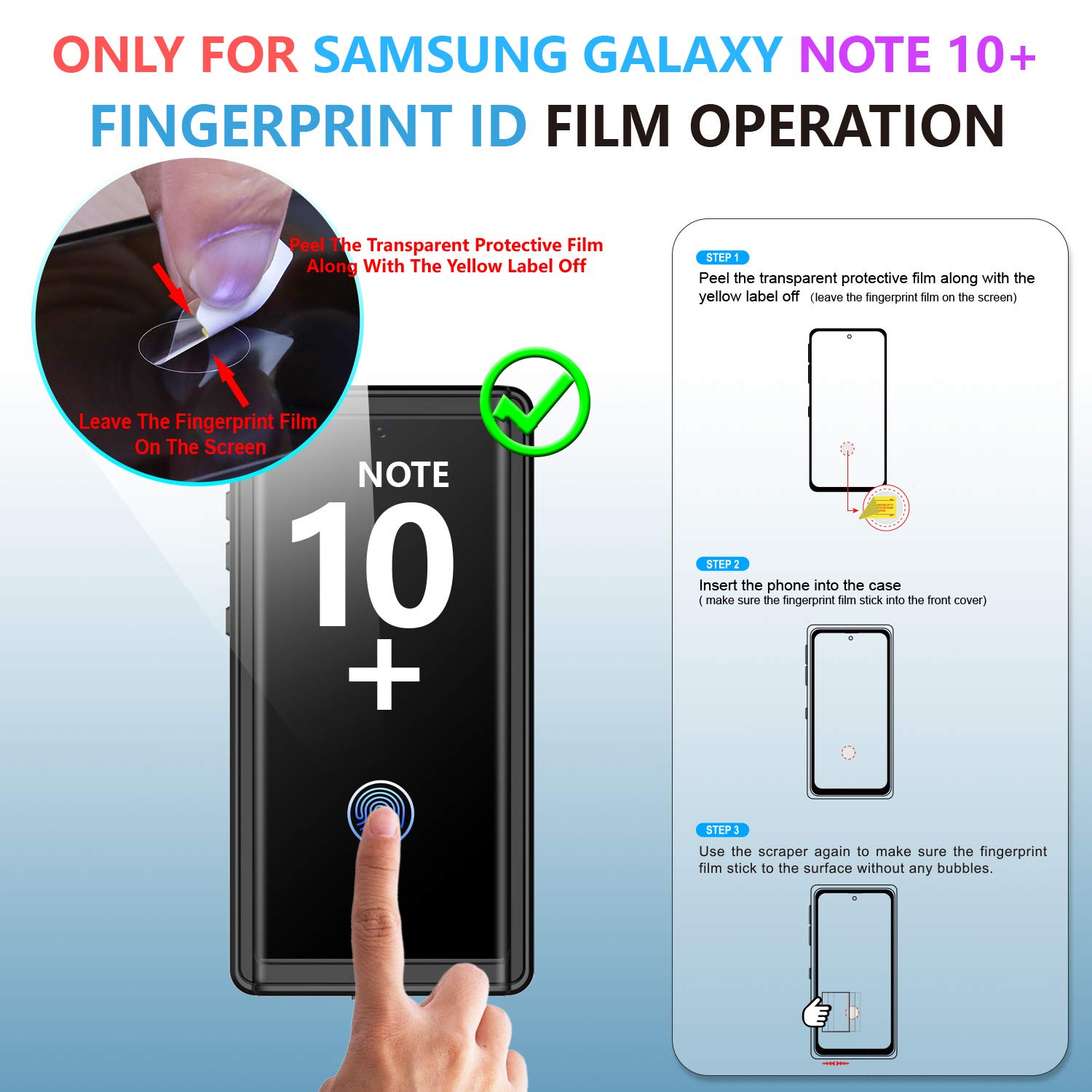 SPIDERCASE for Samsung Galaxy Note 10+ Plus Waterproof Case, Built-in Screen Protector Fingerprint Unlock with Film, Shockproof Full Body Case for Samsung Galaxy Note 10+ Plus 5G 2019, Blue/Clear