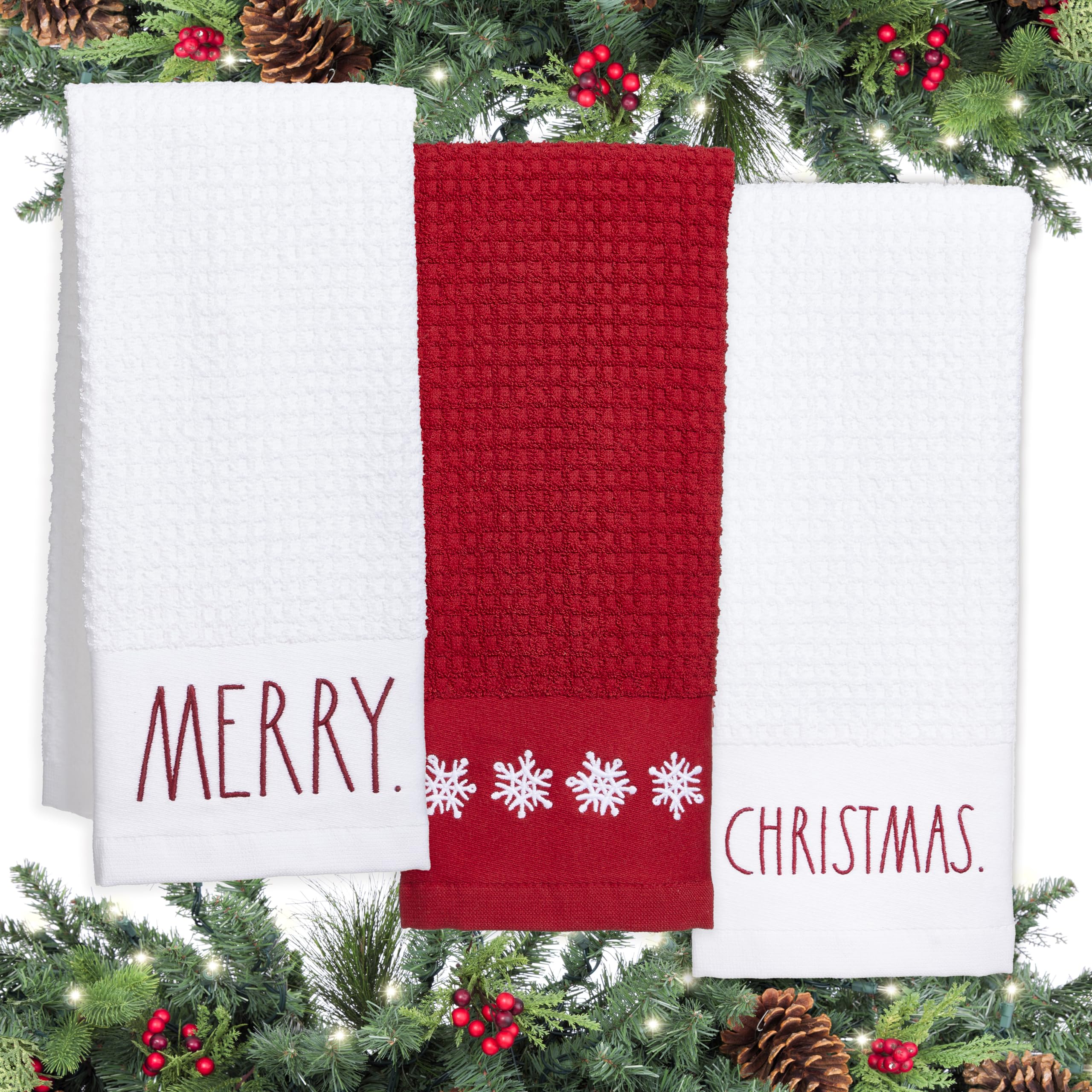 Rae Dunn Hand Towels, Embroidered Decorative Hand Towel for Kitchen and Bathroom, 100% Cotton, Highly Absorbent, 3 Pack, 16x26, Embroidered Boo!