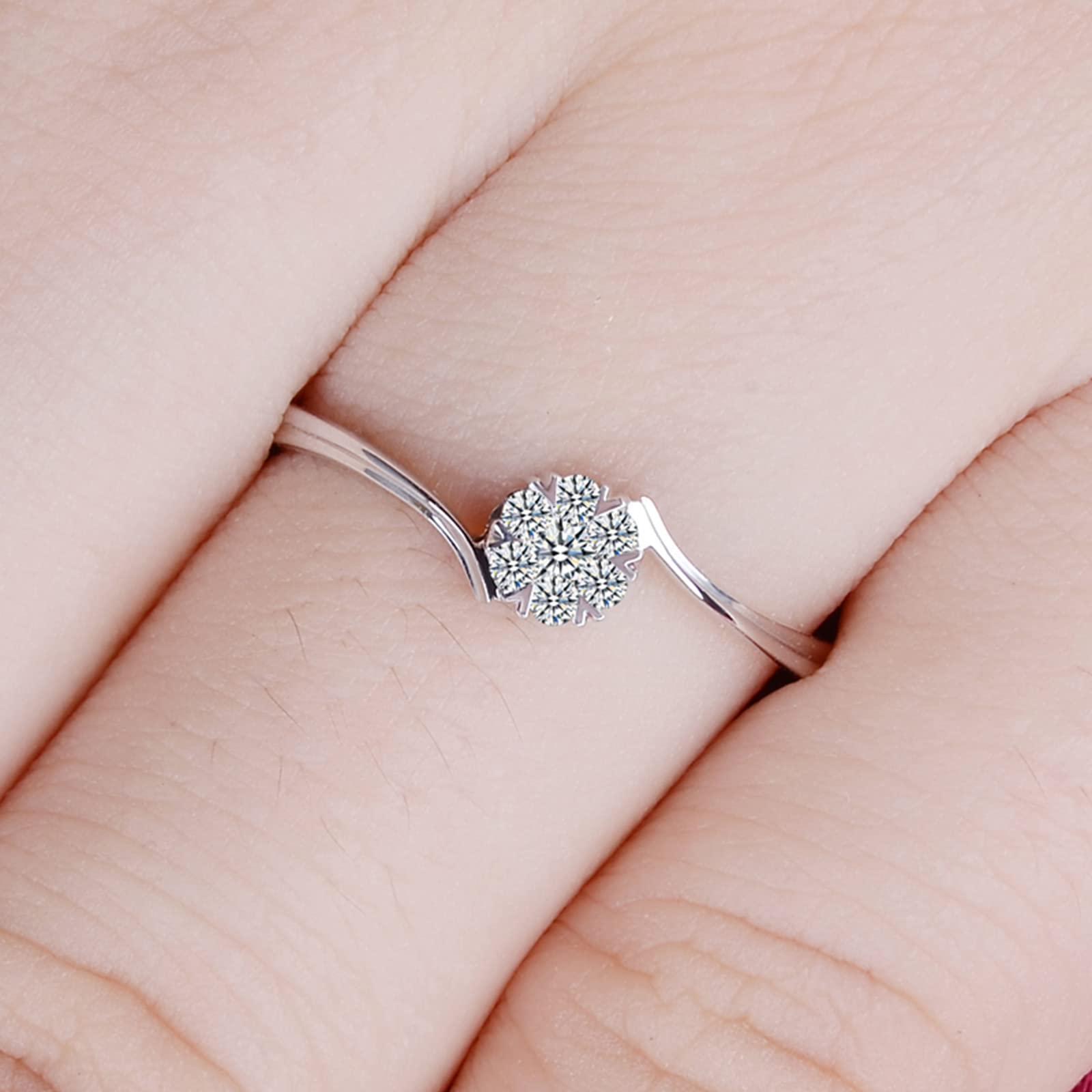 WSX Pure Gold Engagement Ring Women 0.6cttw Round Moissanite Wedding Promise Halo Ring Twisted for Her