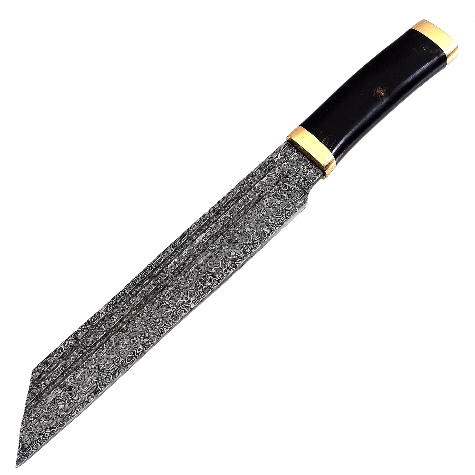 PAL 2000 KNIVES KNI-9449 Custom Handmade Damascus Steel Hunting Tanto Knife 15 Inches Buffalo Horn Handle Raindrop pattern Blade with Leather sheath