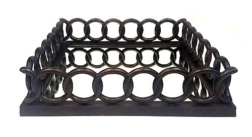 ZUCCOR TMML20 20"X20" French Square Ottoman Serving Tray with Mirror, Made with Cast Aluminum in Oil Rubbed Bronze Finish, 20 x 20 x 5