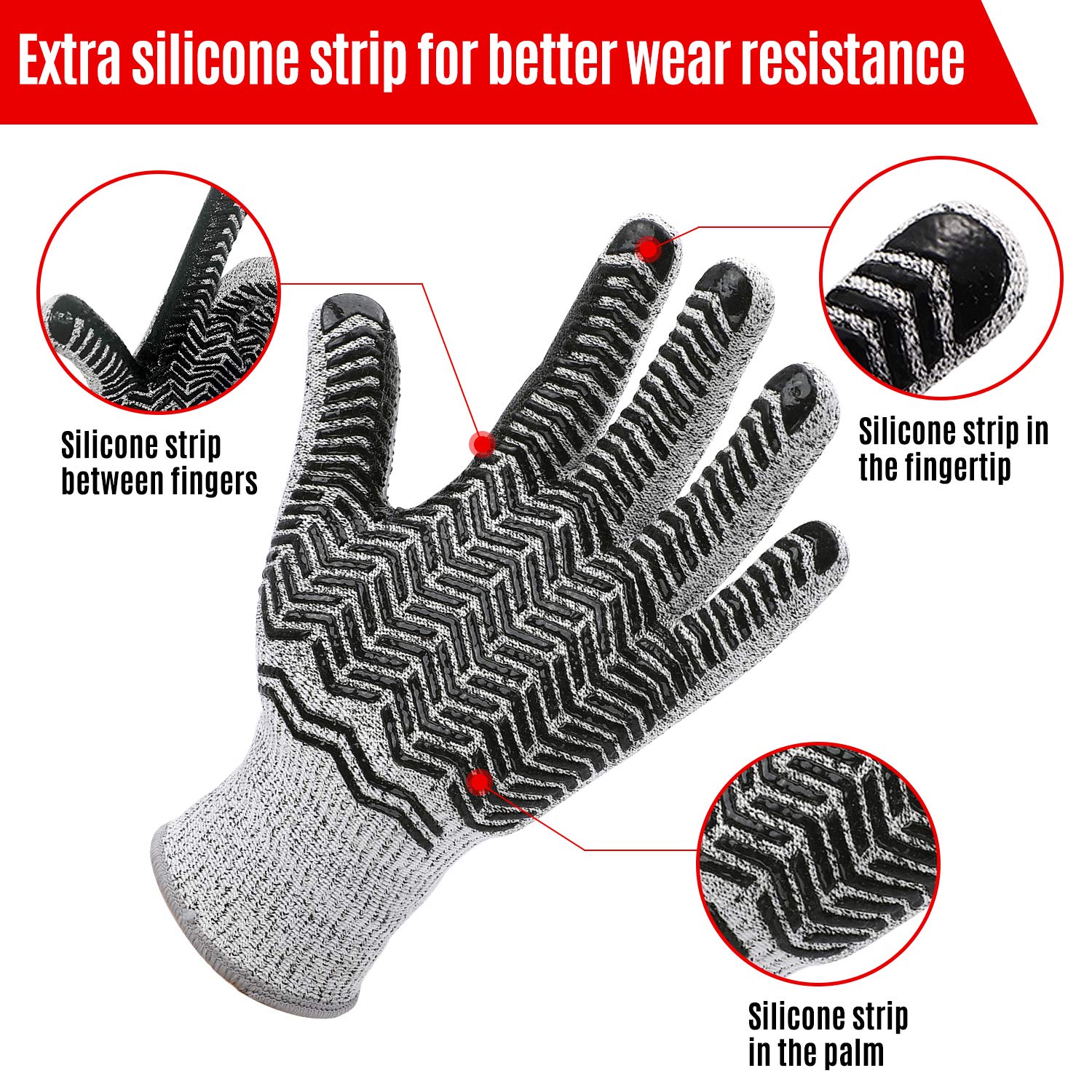 Schwer Level 5 Cut Resistant Cutting Gloves for Wood Carving Rotary Cutting Handling Glass Moving Boxes with Rubber Grip (M)