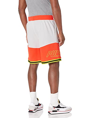 PUMA Men's LUXTG Basketball Shorts, White/Nrgy Red/Yellow Alert/Black, M