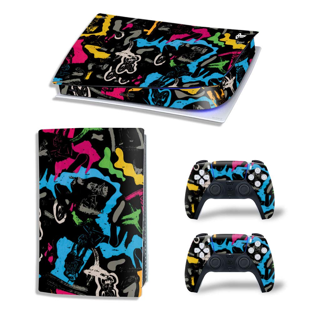 TINFOK PS5 Skin Vinyl Sticker Decal Cover for Playstation 5 Digital Edition Console and Dualsense Controllers Scratch Resistant Durable Bubble Free - Art Graffiti