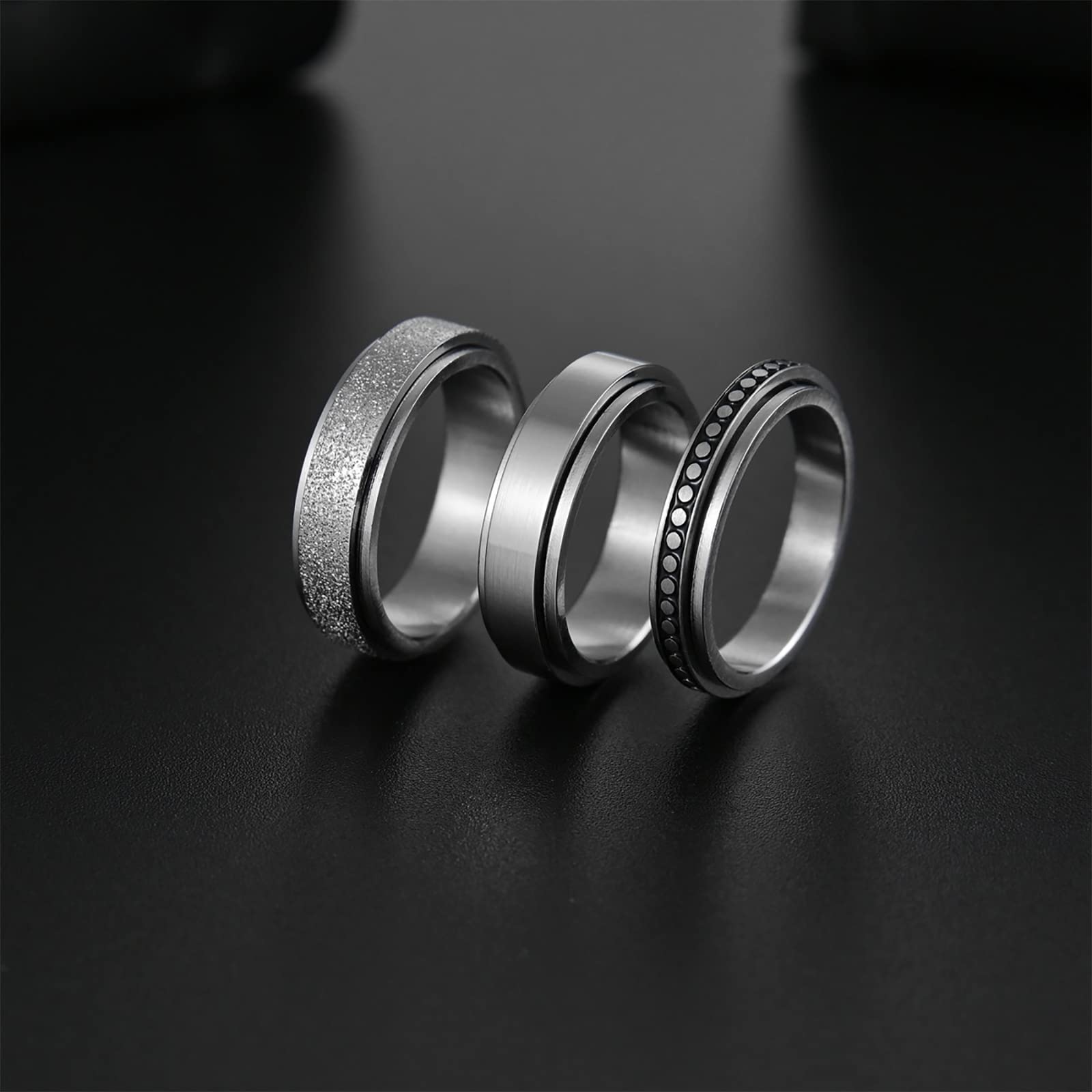 Vakki 8 PCS Stainless Steel Spinner Ring for Women Stars Moon Sun Spin Double Rotation Wedding Rings Promise Ring Birthday Gift Size 9