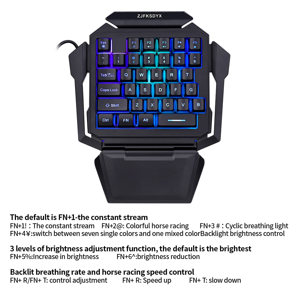 ZJFKSDYX One-Handed Gaming Keyboard and Mouse Combo, RGB Backlit 35-Key Mini Gaming Keyboard and 6D Gaming Mouse, Supports PC Gamers (Pink)