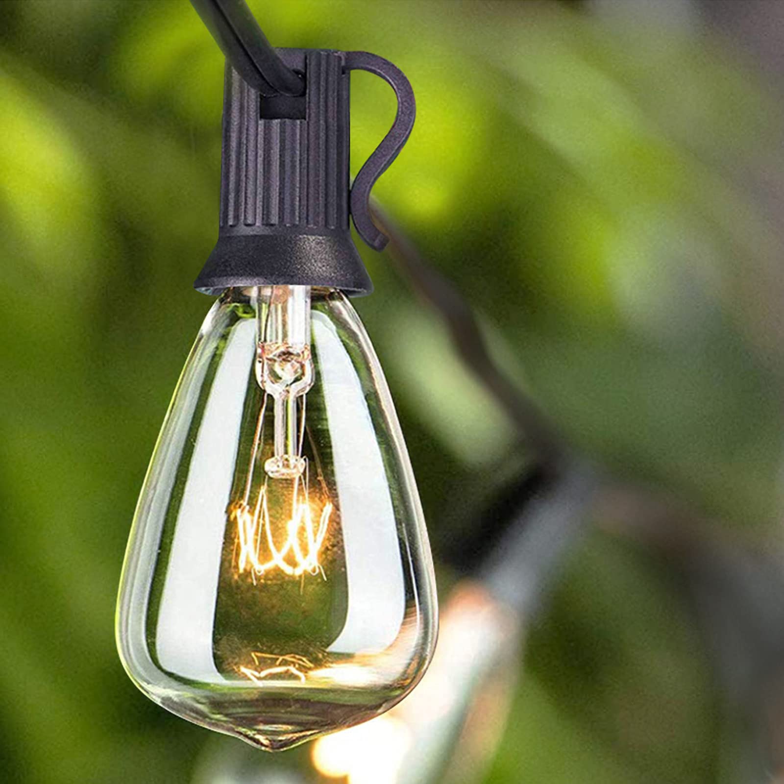 SUNSGNE 25Ft Outdoor String Lights with 27 Edison Bulbs (2 Spare), Waterproof Connectable ST35 String Light for Backyard Porch Balcony Party Decoration, E12 Socket Base, Black Wire