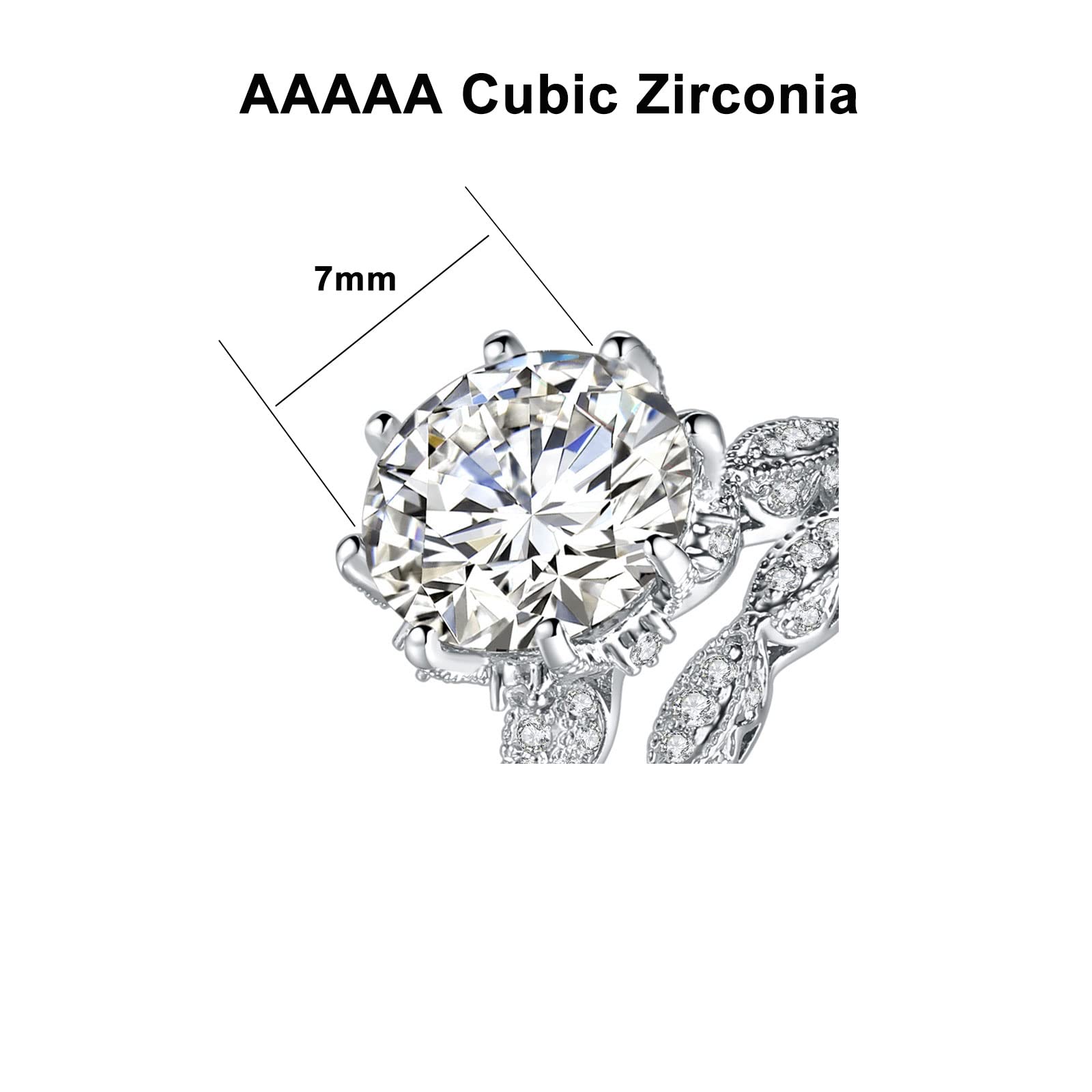 ZENBOTUNG 4CT 18K White Gold Wedding Band Bridal Rings Sets AAAAA Cz Solitaire Engagement Rings for Women Size 5