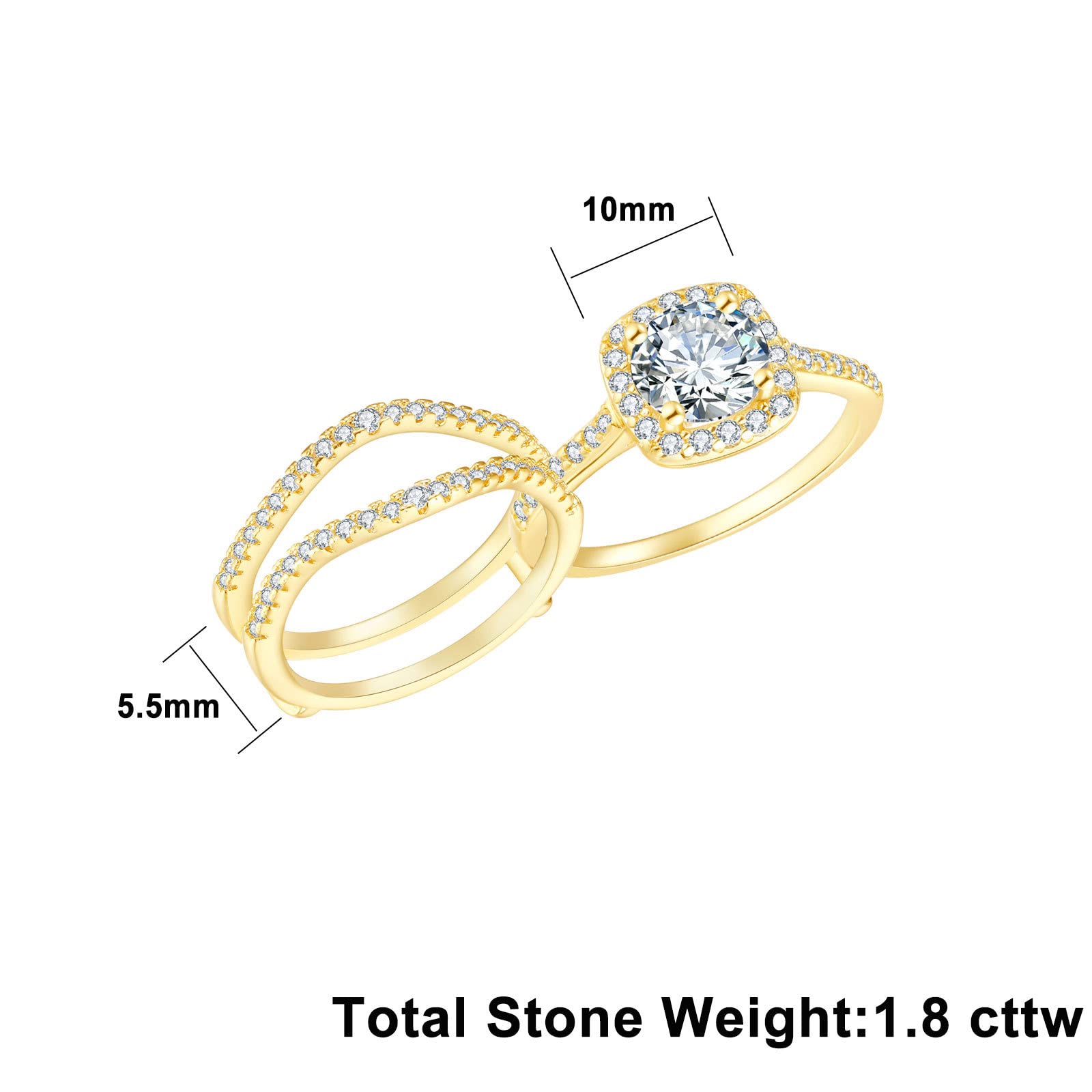 ZENBOTUNG 1.8CT Wedding Band Enhancer Guard Rings for Women Round AAAAA Cz Bridal Engagement Ring Set Size 8