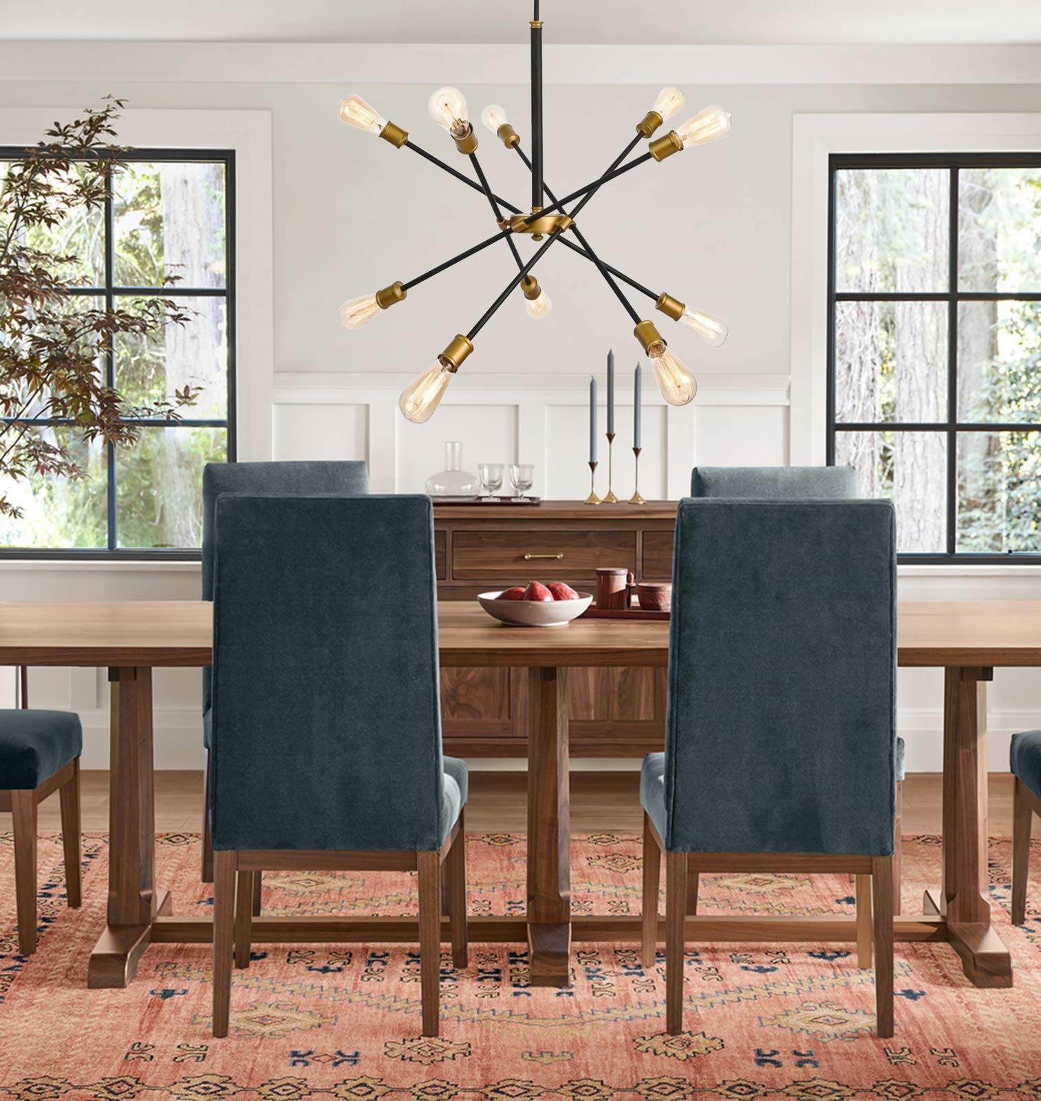 SEOL-Light Sputnik 10 Lights Vintage Chandelier Hanging Ceiling Large Bright Pendant Light Fixtures Black/Gold Brushed for Dining Room,Foyer,Entryway;600W