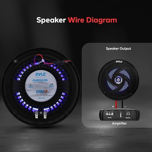 Pyle Marine Waterproof Speakers 6.5β - Low Profile Slim Style Wakeboard Tower and Weather Resistant Outdoor Audio Stereo Sound System with LED Lights and 240 Watt Power - 1 Pair in Black - PLMRS63BL