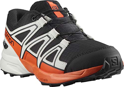 Salomon Kids Speedcross CLIMASALOMON Waterproof Trail Running Shoes, Black/Lunar Rock/Cherry Tomato, 15 US Unisex Little