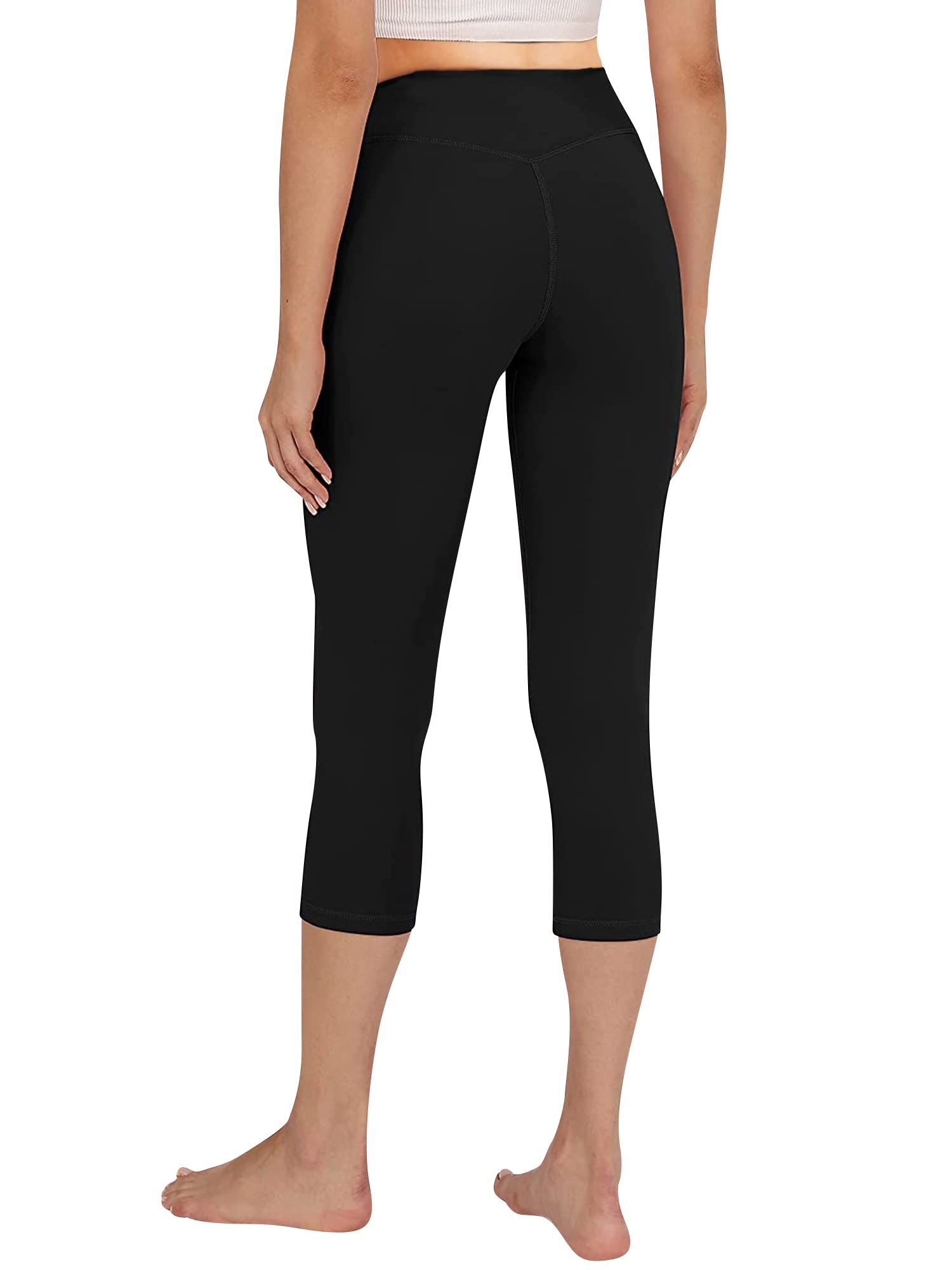 StarVnc Women's Crossover Flare High Waist Yoga Bootcut Wide Leg Pockets Pants Dress, Capri-black, Large