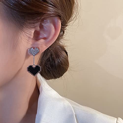 Zboro 2022 Unique Double Heart Shape Crystal Dangle Earring For Women Charm Love Heart Hanging Statement Drop Earring Jewelry - Silver