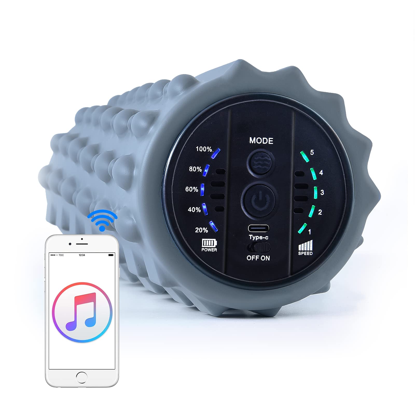 Vibrating Foam Roller for Muscle Massage with Music Play, Electric Foam Roller for Legs, Body, 5-Speed Deep Tissue Massager, Back Roller Foam for Back Pain, Hard Foam Roller