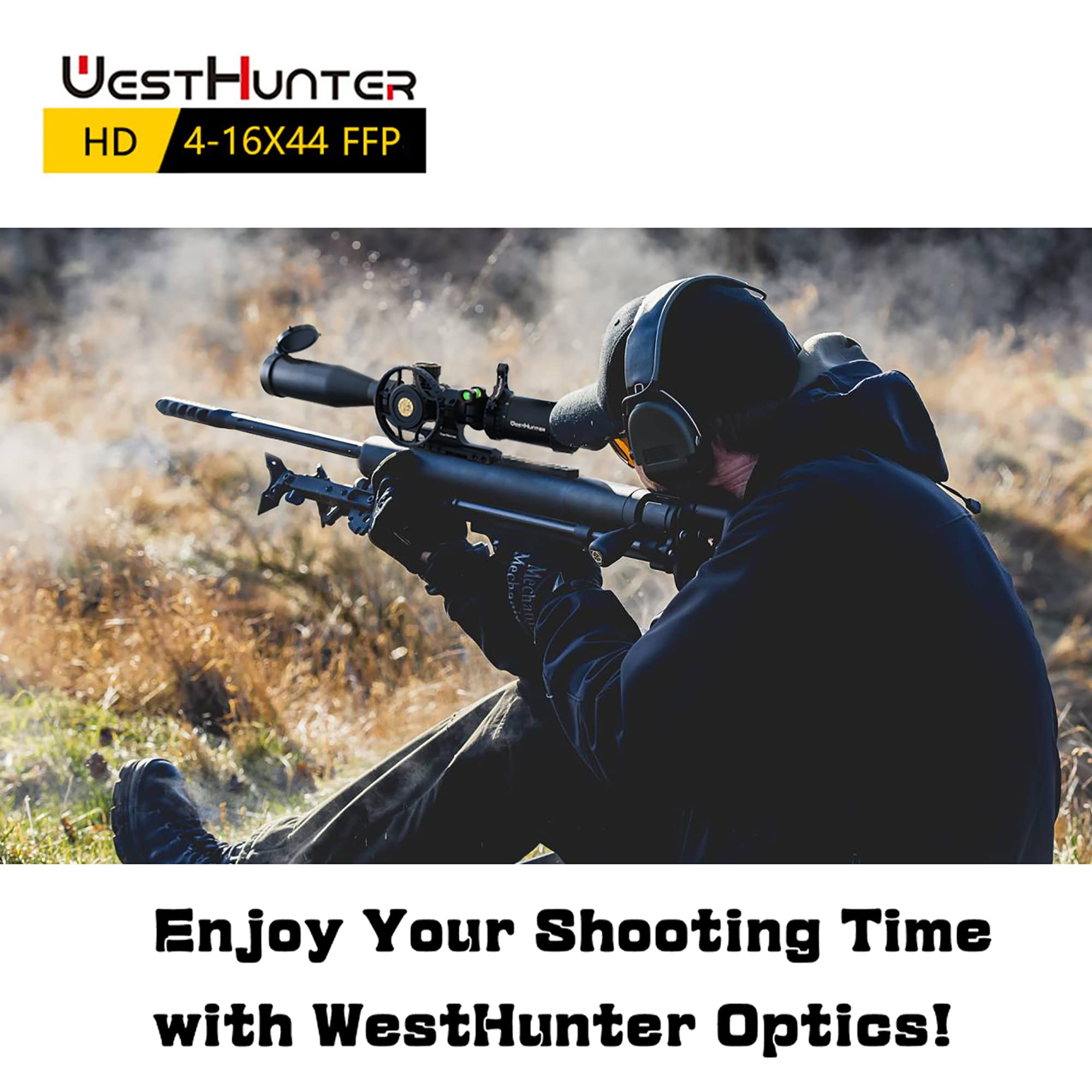 WestHunter Optics HD 4-16x44 FFP Scope, 30mm Tube First Focal Plane Tactical Wide Field of View Precision 1/10 MIL Riflescope | Brown, Only Optics & Basic Accessories