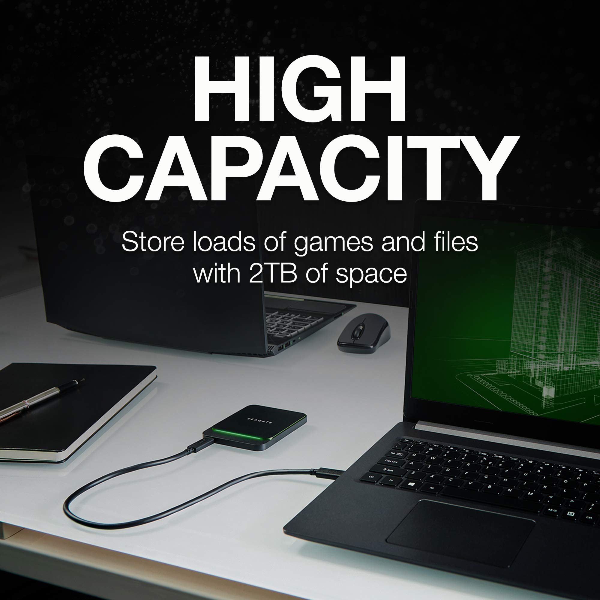 Seagate Barracuda Fast SSD 1TB External Solid State Drive Portable โ USB-C USB 3.0 for PC, Mac, Xbox & PS4-3-Year Rescue Service (STJM1000400)