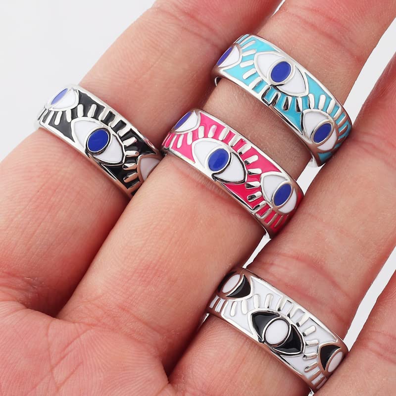 Zboro Colorful Enamel Turkish Evil Eye Open Ring For Women Adjustable Gold Plated Eternity Band Finger Ring Jewelry-89598