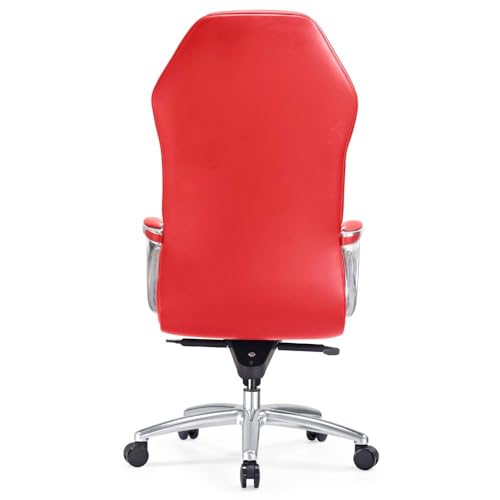 Zuri Furniture Modern Ergonomic Sterling Genuine Leather Executive Chair with Aluminum Base - Red
